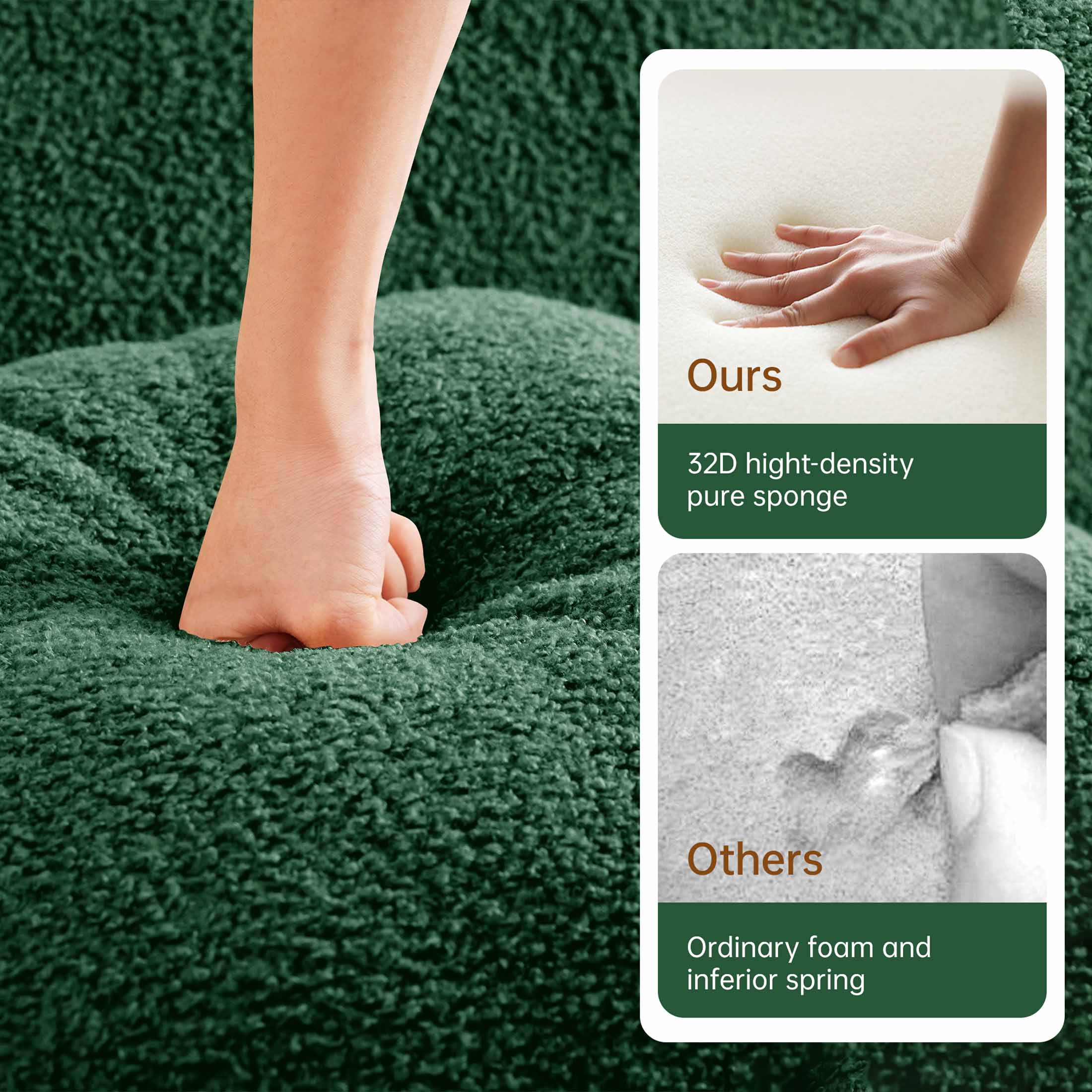 Aukfa Modular Teddy Fabric Sofa 3 Seat Sectional with 3 Ottomans, Soft ...