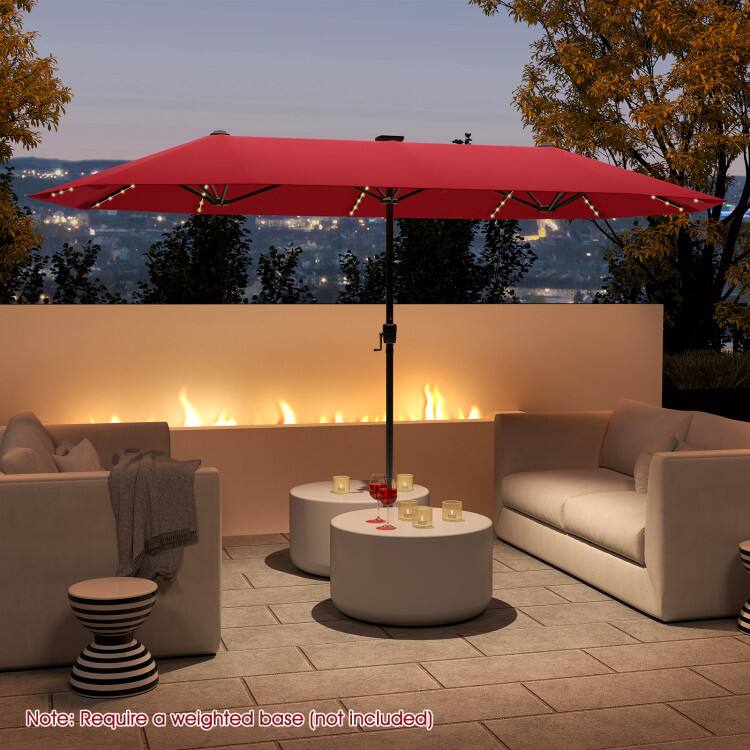 Mondawe 13 FT Large Patio Umbrella LED Solar Lights Crank Handle Double ...