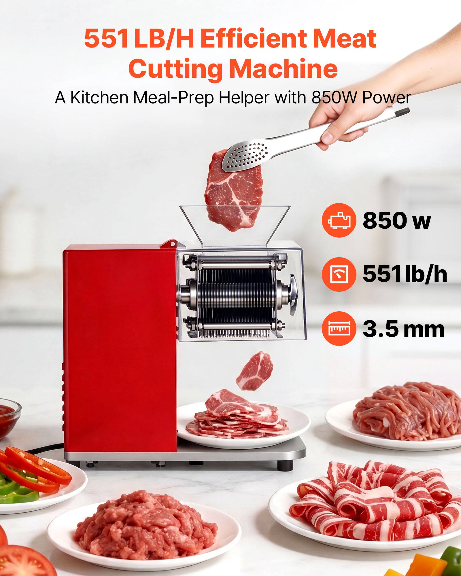 VEVOR Meat Cutting Machine, 850W Commercial Slicer, 3.5mm Heavy Duty ...