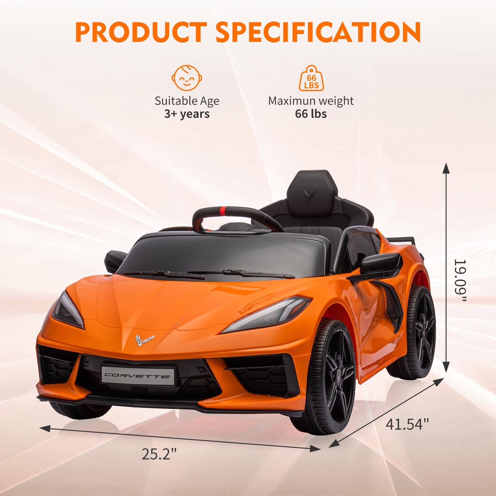 Acekool 12V Kids Ride on Car Licensed Corvette Battery Powered Car ...