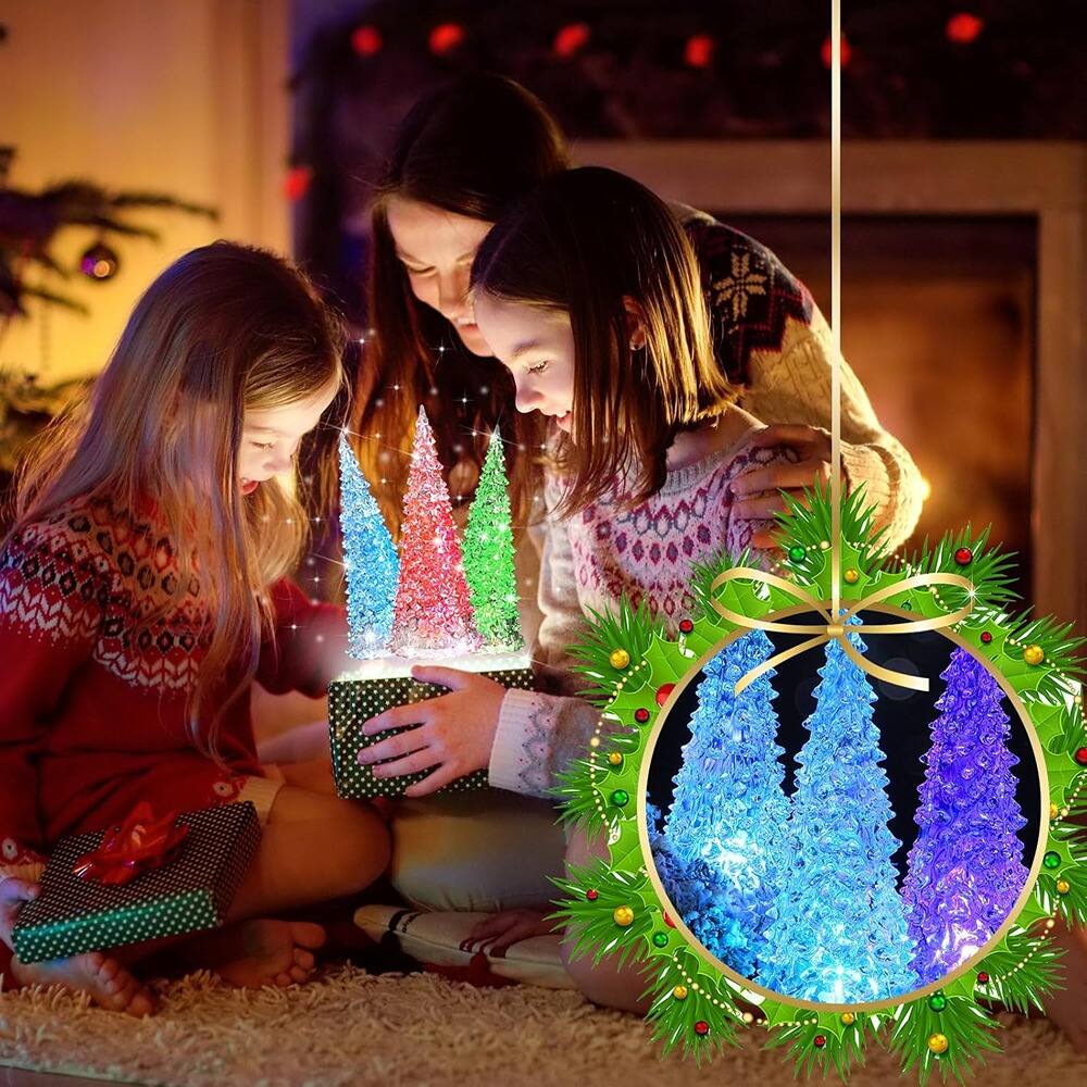 RTMB 3 Pcs Acrylic Lighted Christmas Trees, 8.66" LED Color Changing ...