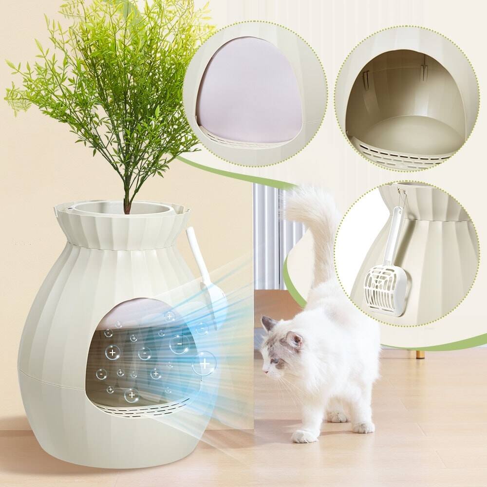 U HOMY Modern Hidden Cat Litter Box Furniture, Decorative Planter Cat ...