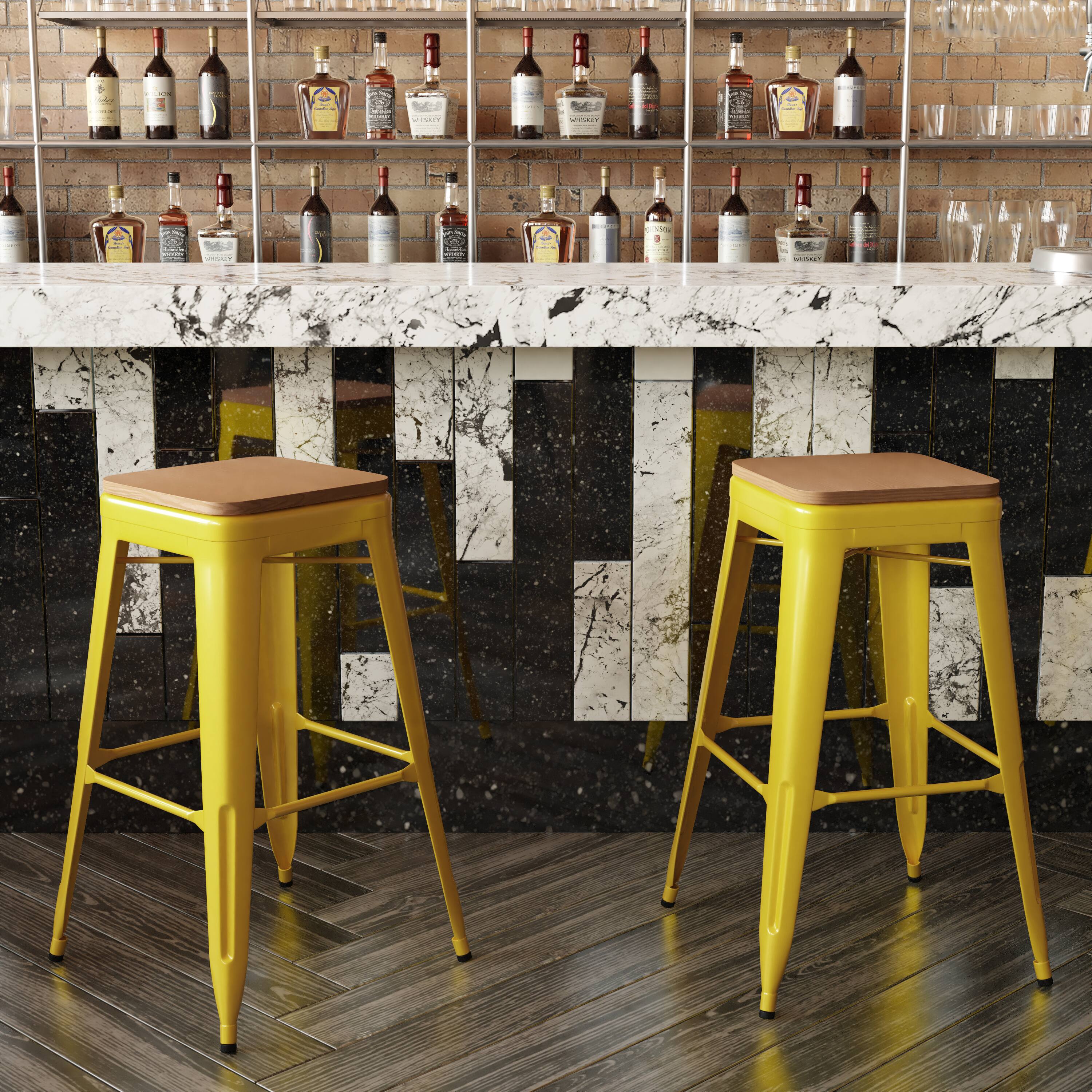 Emma + Oliver Kam Backless Metal Indoor Outdoor Stool with All Weather ...