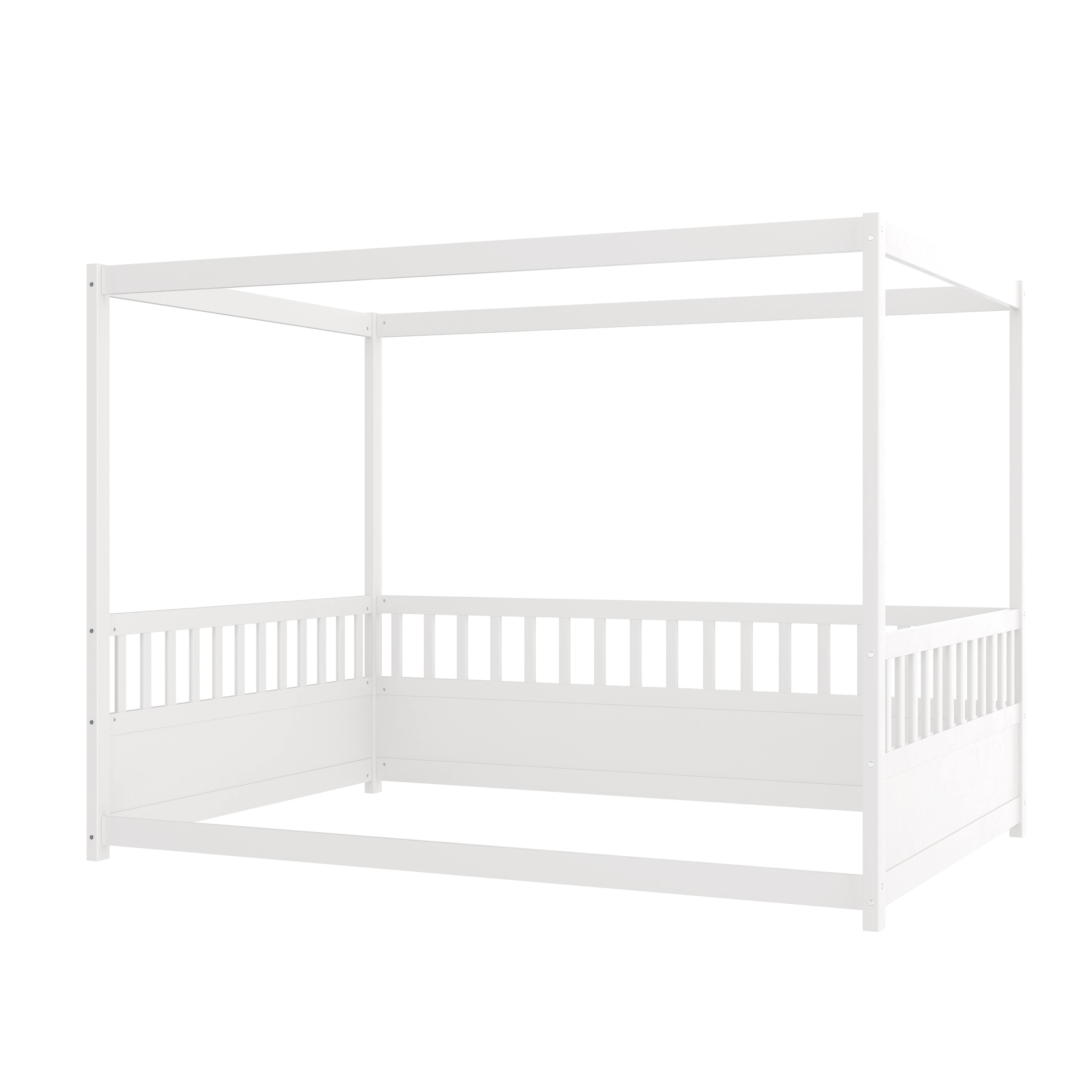 GOODSILO Full Size Canopy Bed Frame with Guardrails, Kids Montessori ...