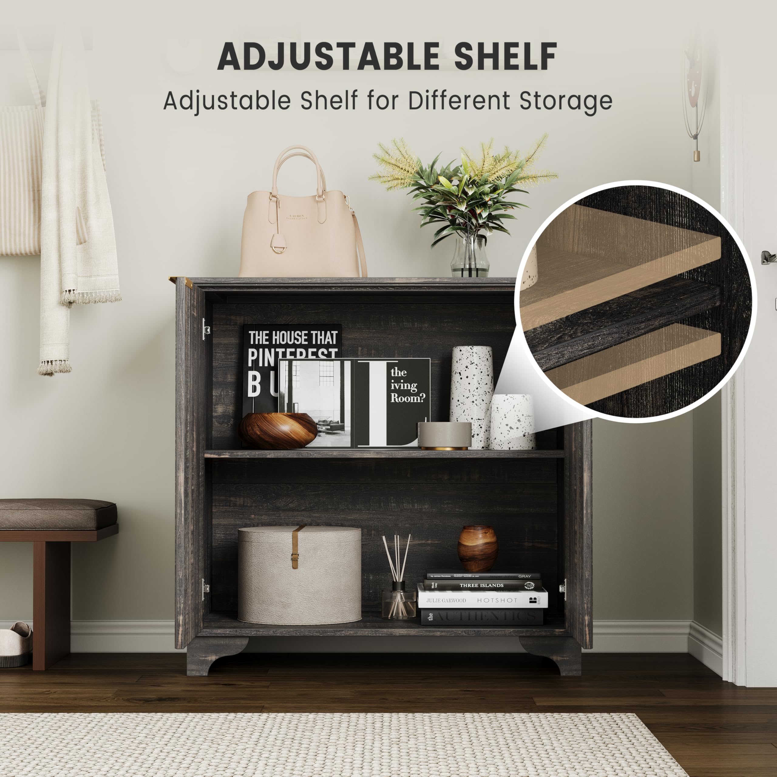 Jojoka Fluted Sideboard Buffet Sideboard With Storage, Kitchen Cabinet With Adjustable Shelves ...