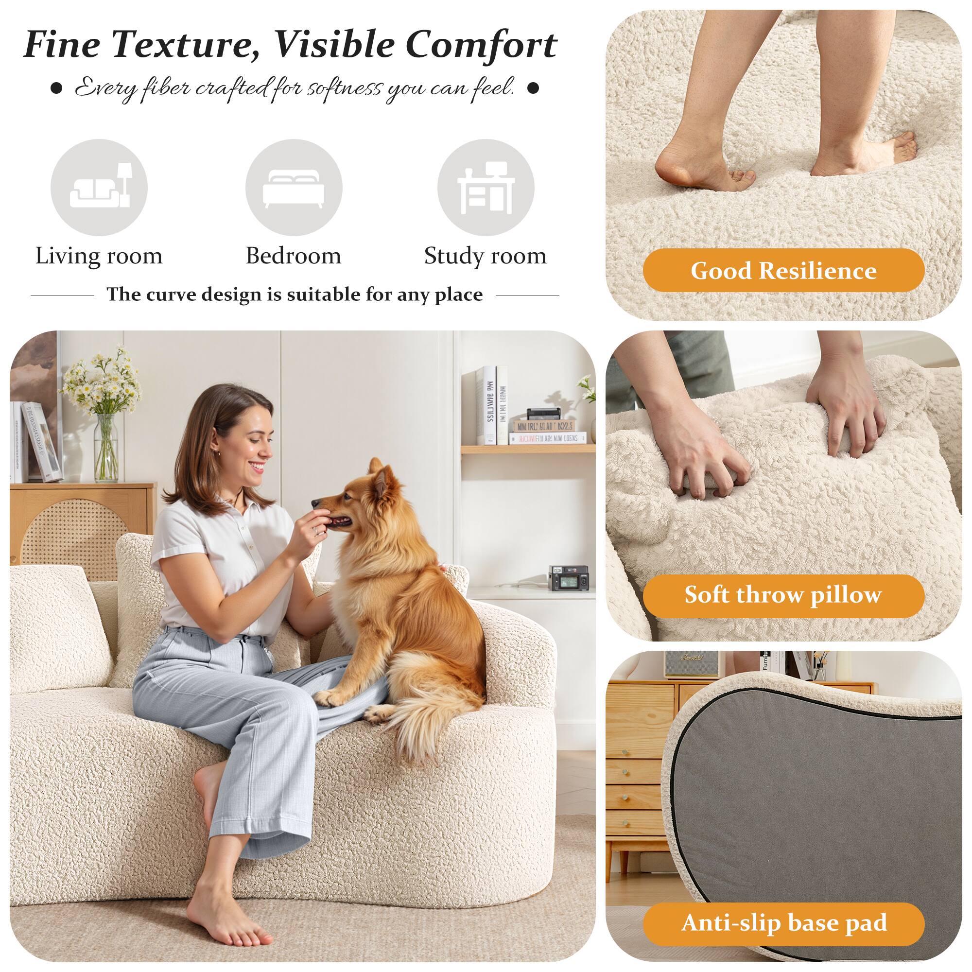 KERDOM 65" Boucle Curved Loveseat Sofa with Pillows for Living Room ...