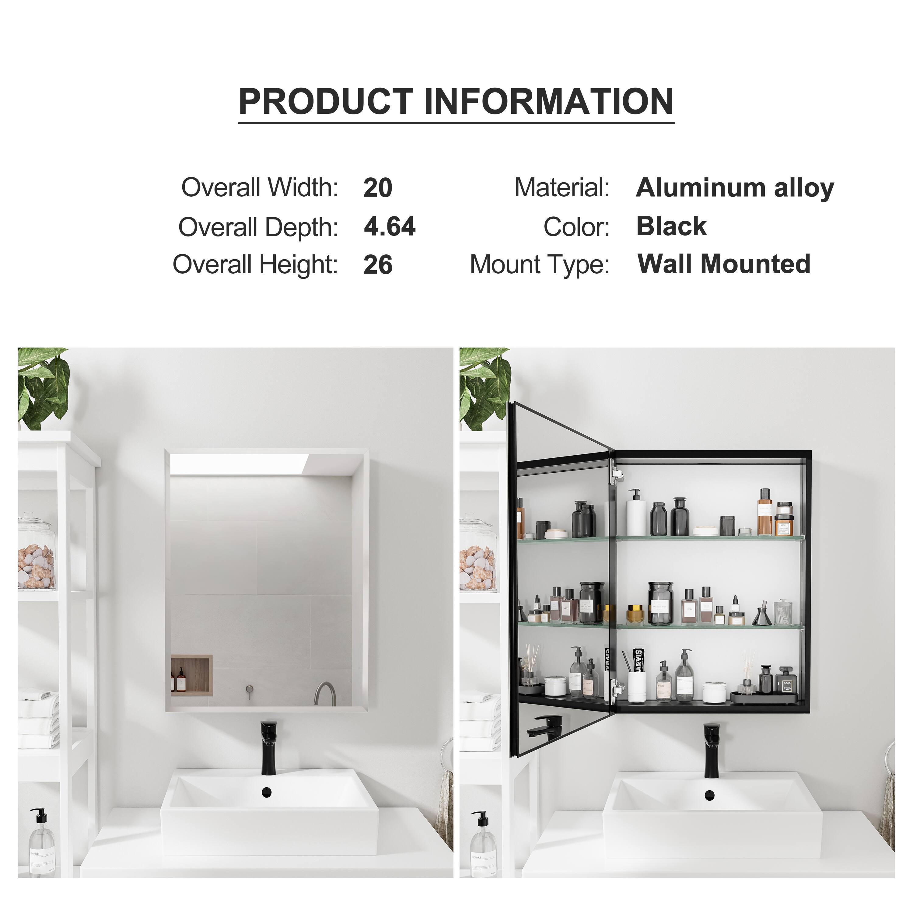 PexFix 20" x 26" Rectangular Mirror Medicine Cabinet Metal Frame ...