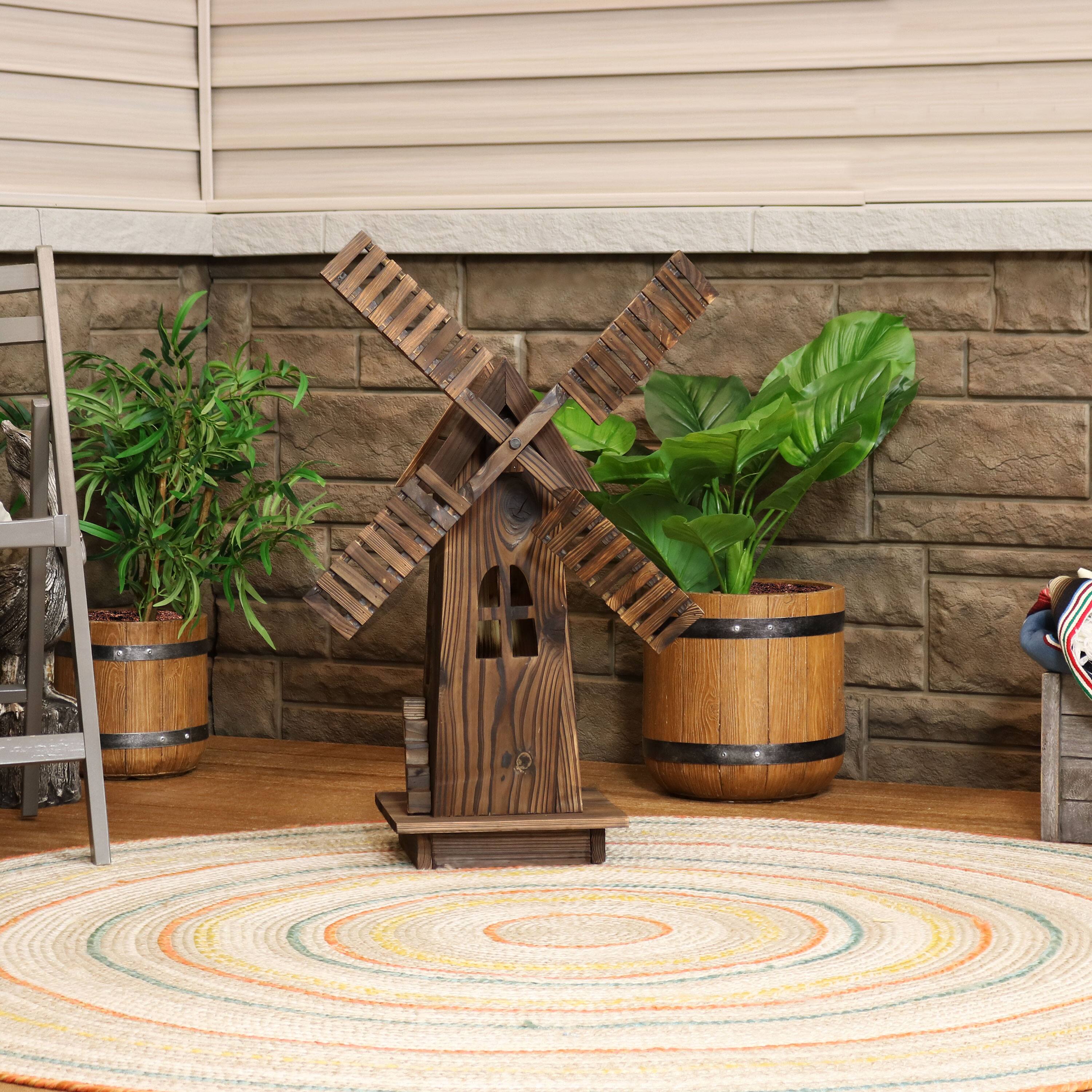 Sunnydaze Dutch Windmill Outdoor Decorative Wood Yard Art Statue 39 in ...