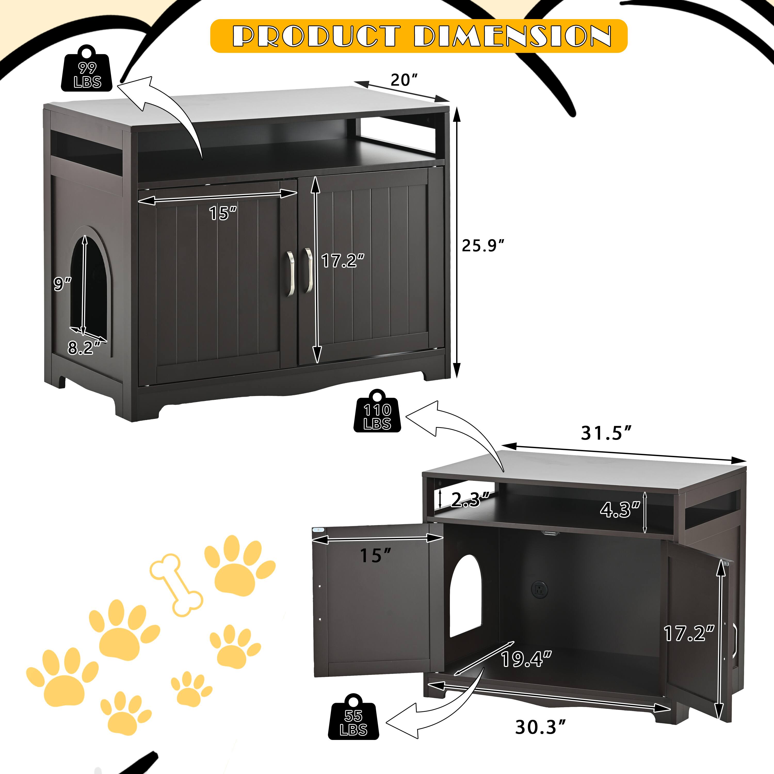 Dexmalle Dexmalle 2 Doors Litter Box Enclosure,Storage Bench Side Table ...