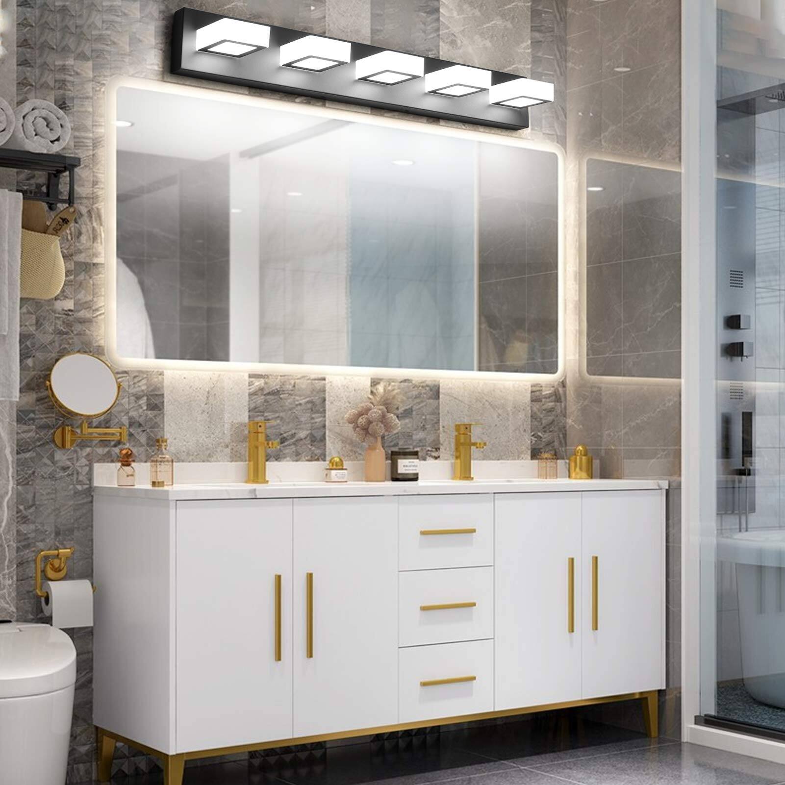 Earthley Blooms Dimmable Matte Vanity Light Modern 5 Lights Stainless ...