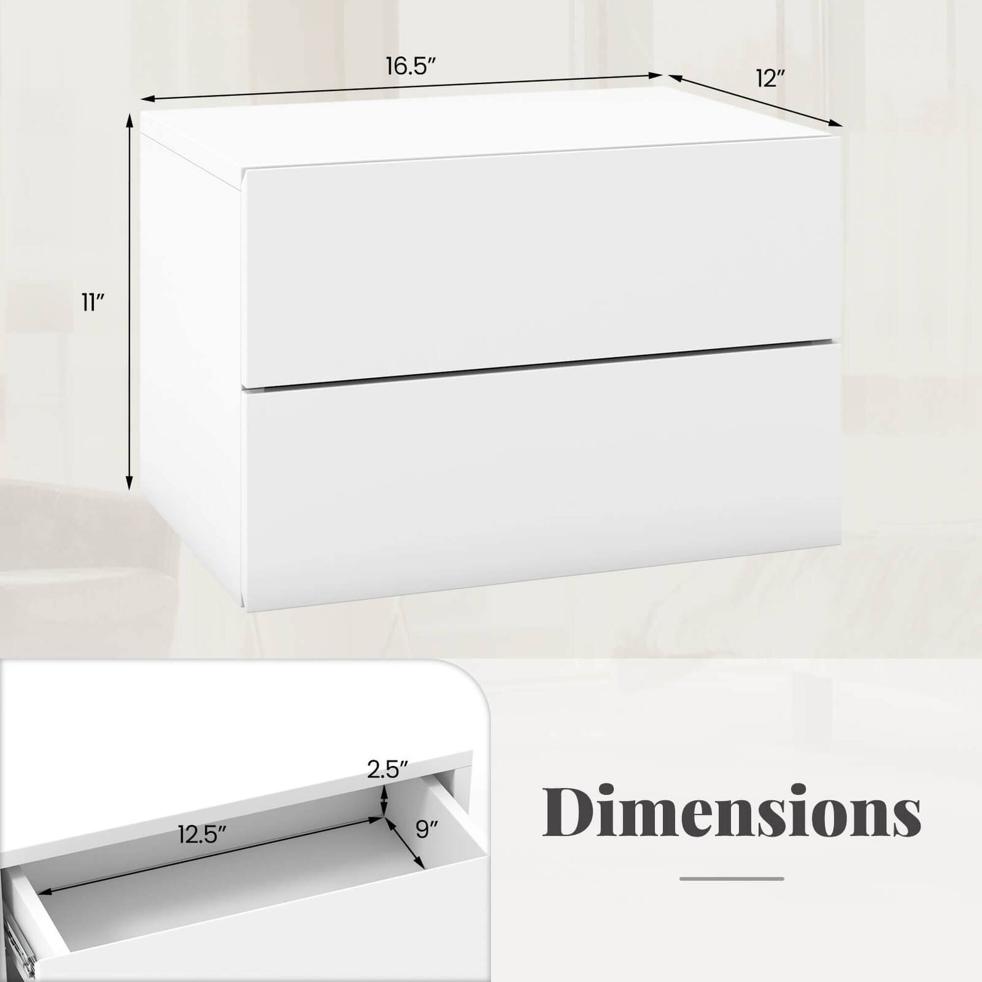 Costway 2 PCS Floating Nightstand with Drawer Storage Modern Floating ...