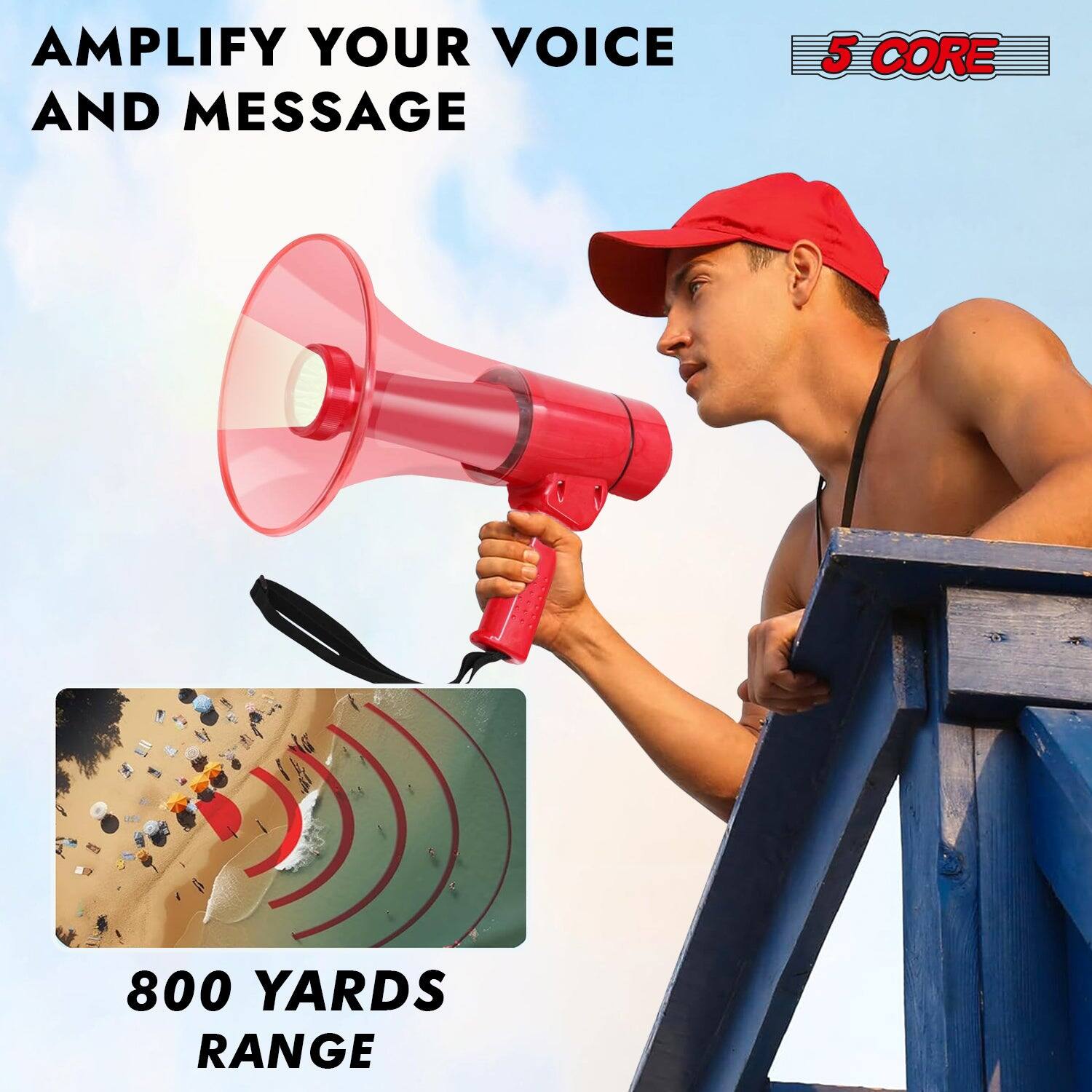 5 CORE Megaphone 50W Waterproof Bull Horn PA Speaker w 800Yard Range ...