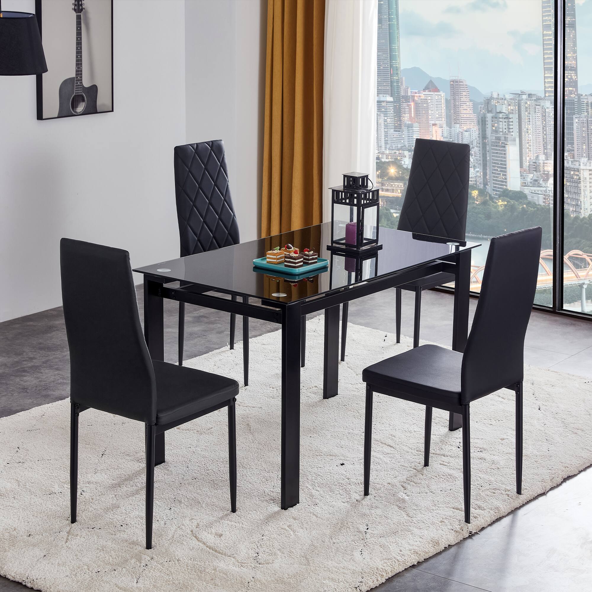 TinyHomie 5 piece dining table set dining table and chair Black SF-J ...