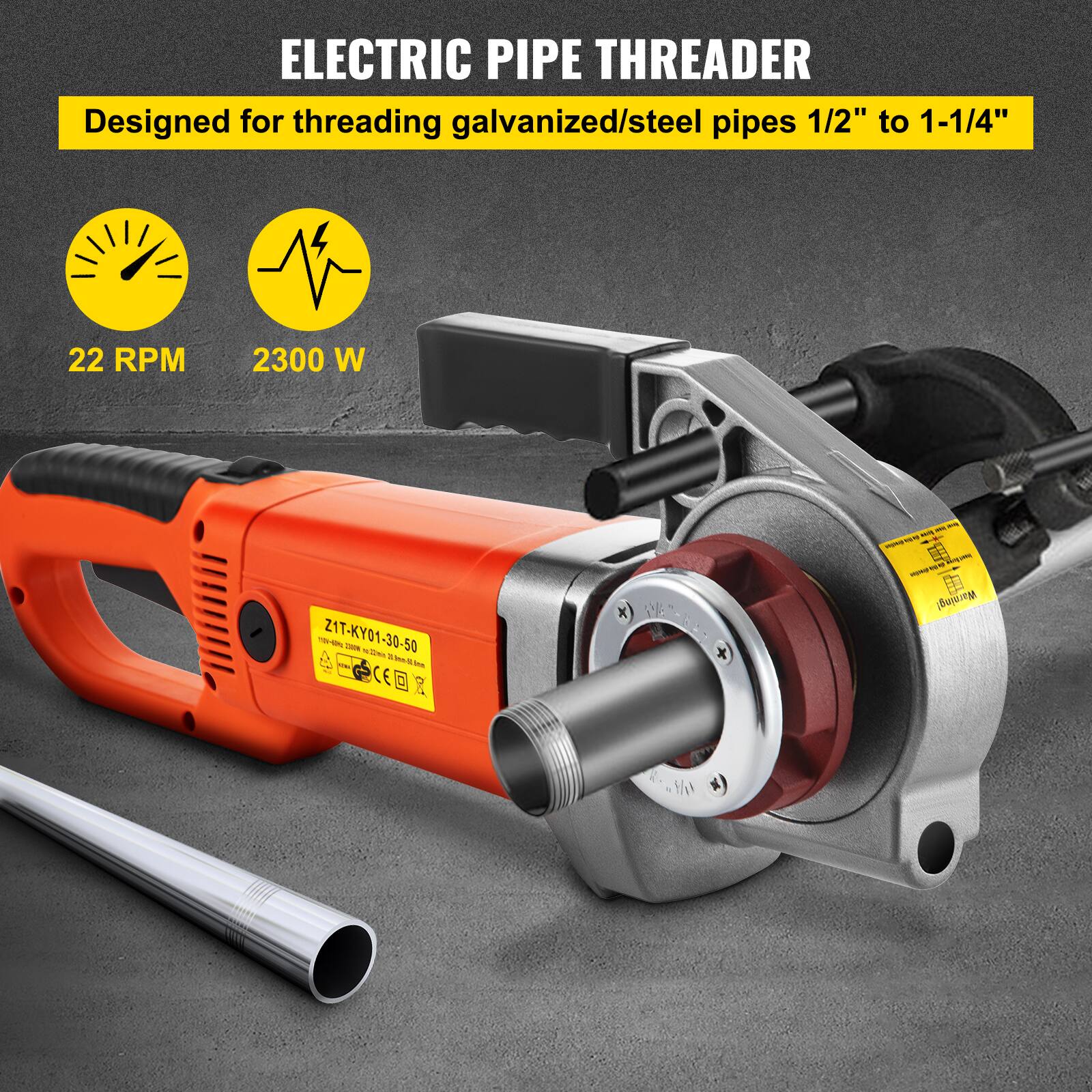 VEVOR Electric Pipe Threader, 2300W Pipe Threading Machine with 4 Dies ...