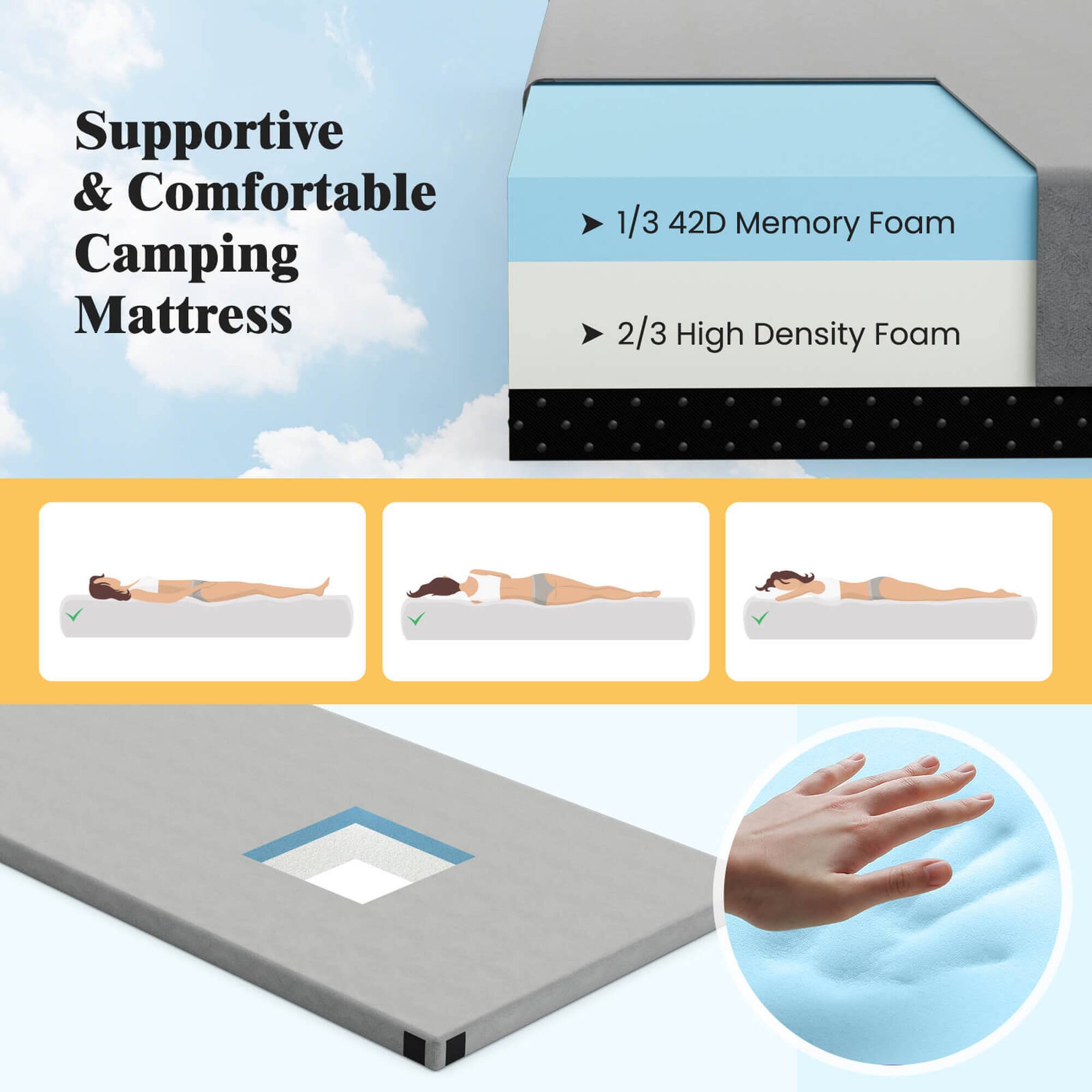 Costway Memory Foam Camping Mattress with Anti slip Bottom Travel Bag ...