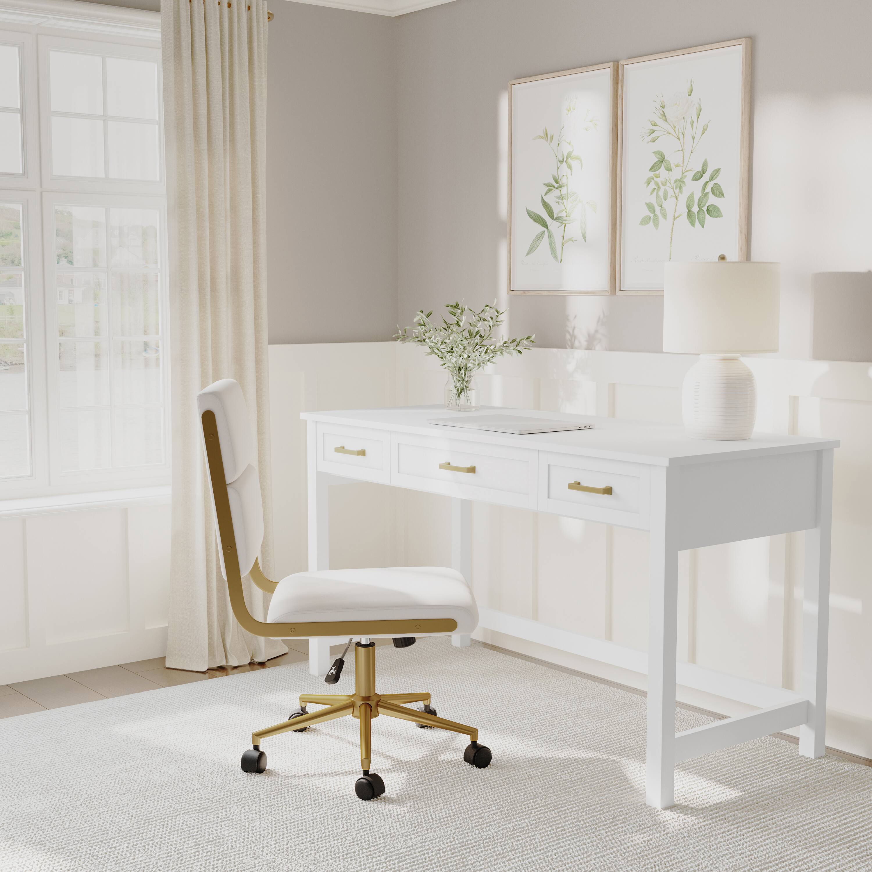 Martha Stewart Hutton Shaker Style Home Office Desk with 3 Drawers ...