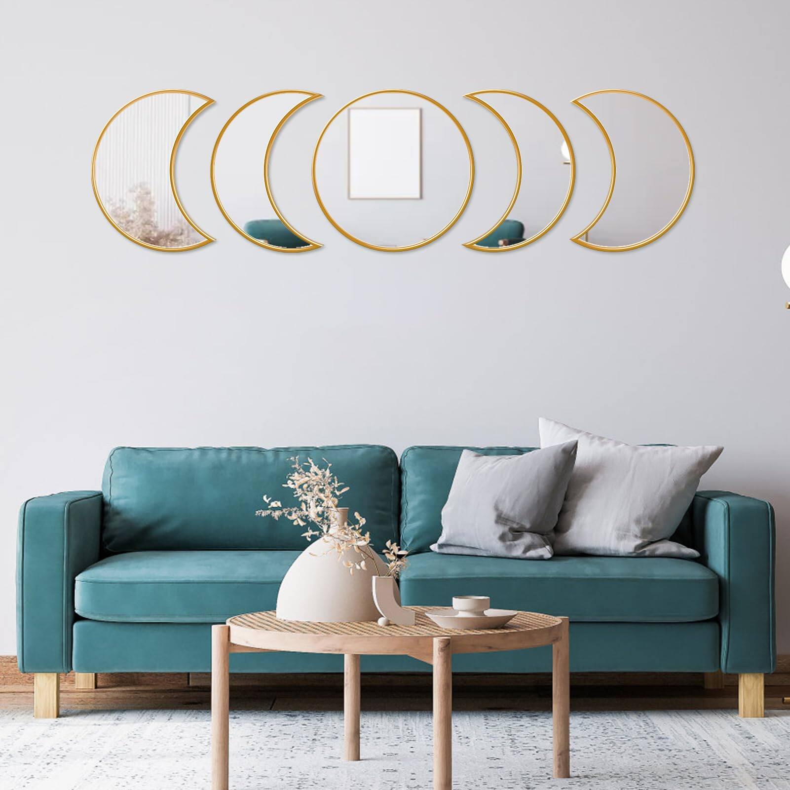 Live At Space Moon Phase Mirror Set 5 Real Glass Decor chic And ...