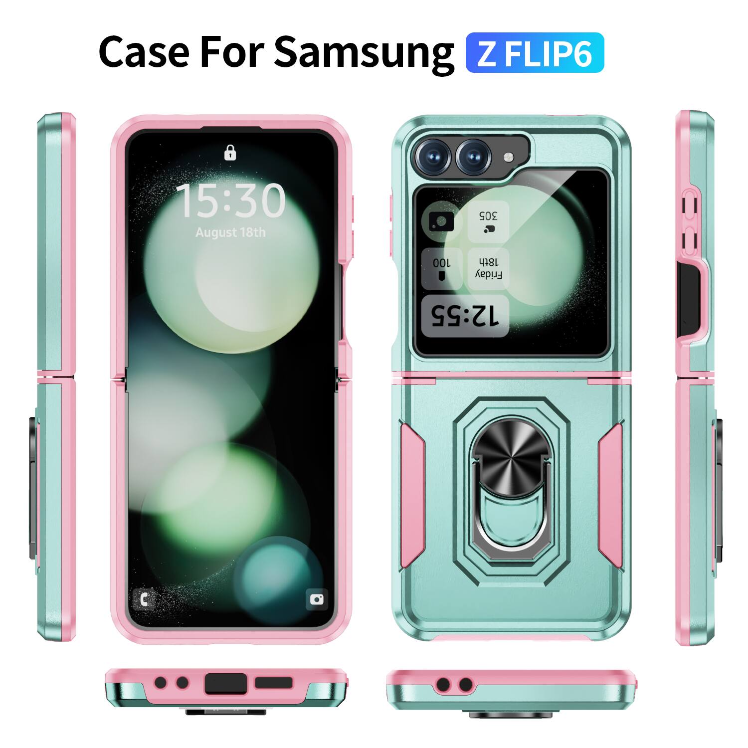 Dteck for Samsung Galaxy Z Flip6/7 FE Heavy Duty Case with Foldable ...