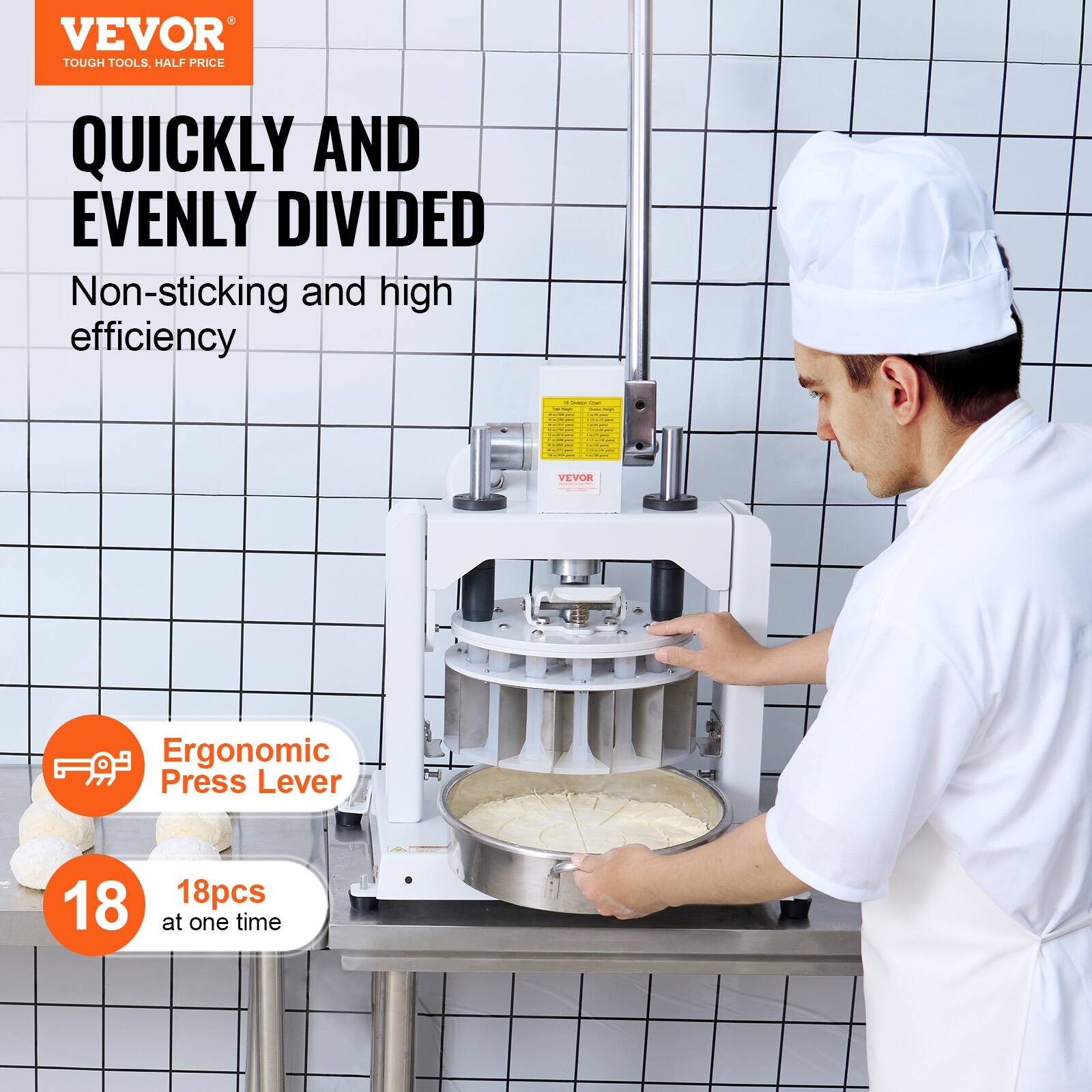 VEVOR Dough Divider Rounder, 18PCS Manual Dough Equal Divider Machine ...