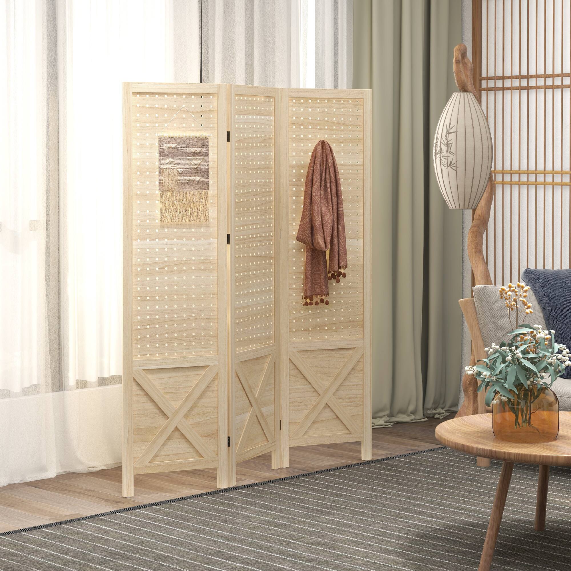 Homcom 3 Panel Room Divider, 5.5' Tall Wood Indoor Portable Folding ...