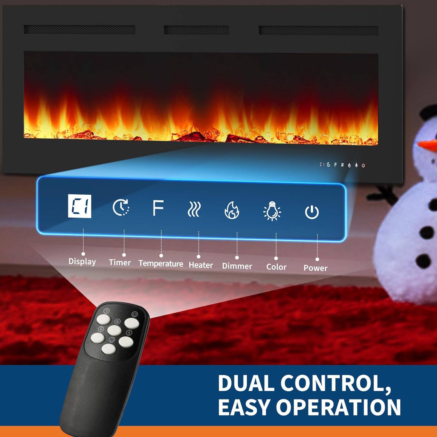 GARVEE 50in Electric Fireplace Recessed and Wall Mounted 750/1500W with ...