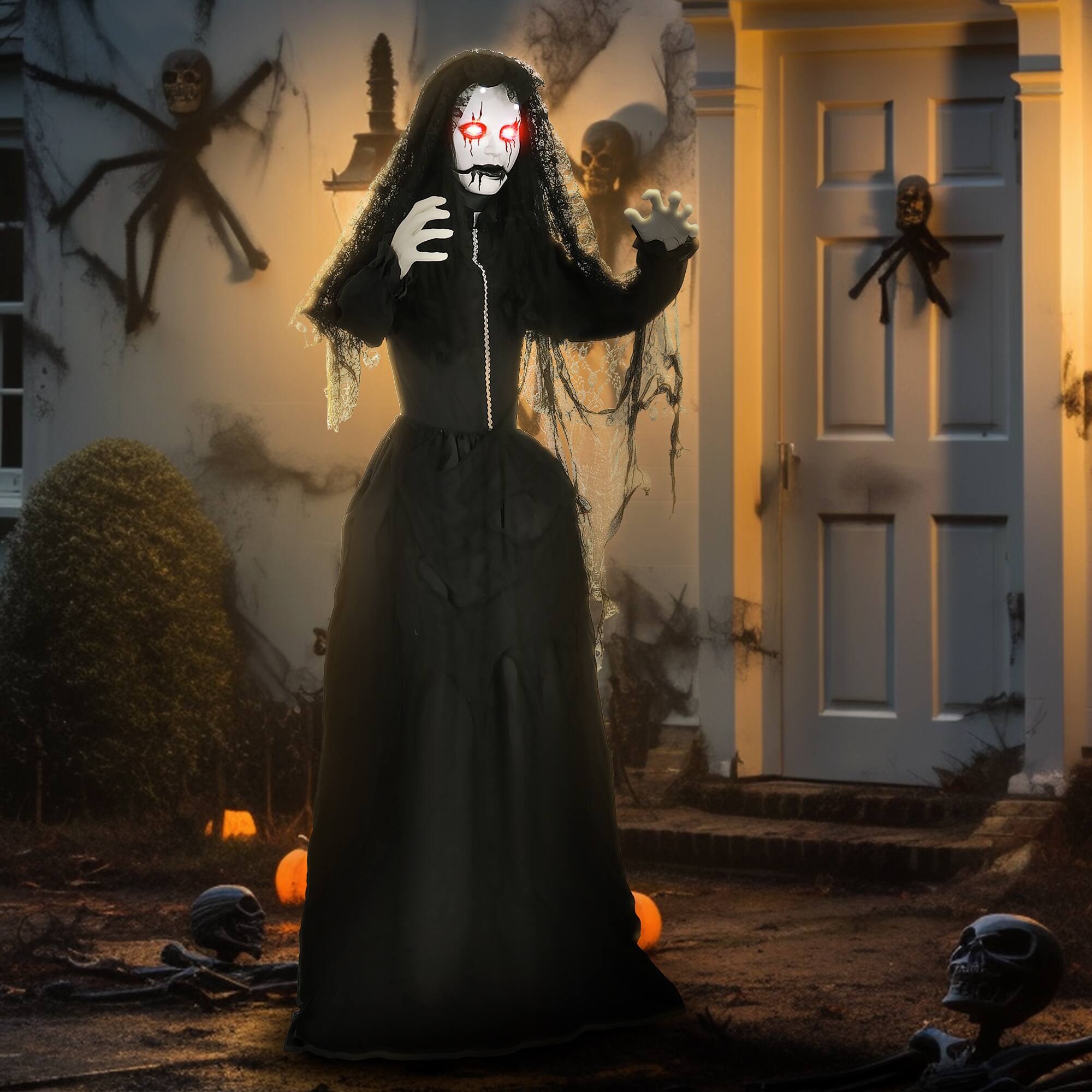 Homcom 67" Freestanding Scary Ghost Bride, Animated Halloween Prop with ...