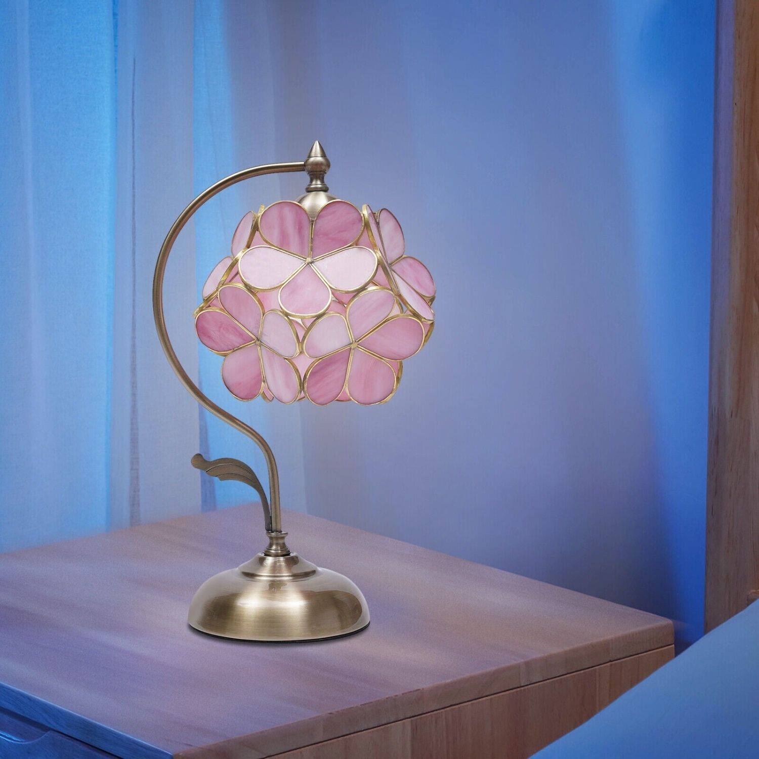 Stock Preferred Floral Stained Glass Table Lamp Pink Floral Shade FLR ...