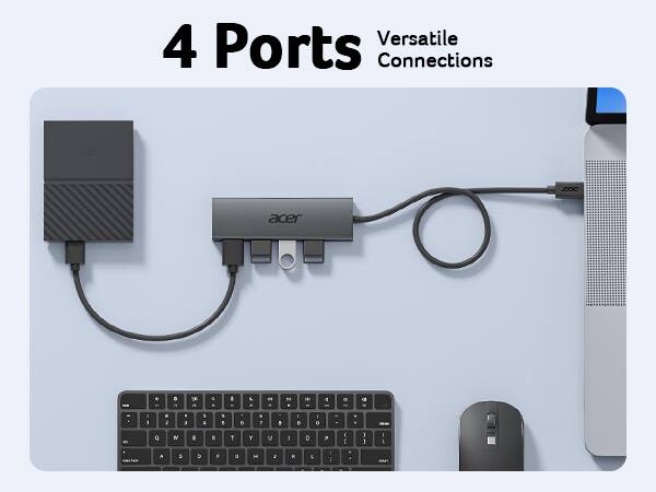 Acer USB C Hub 4 Ports, USB 3.0 Hub, USBC Splitter with TypeC Power ...