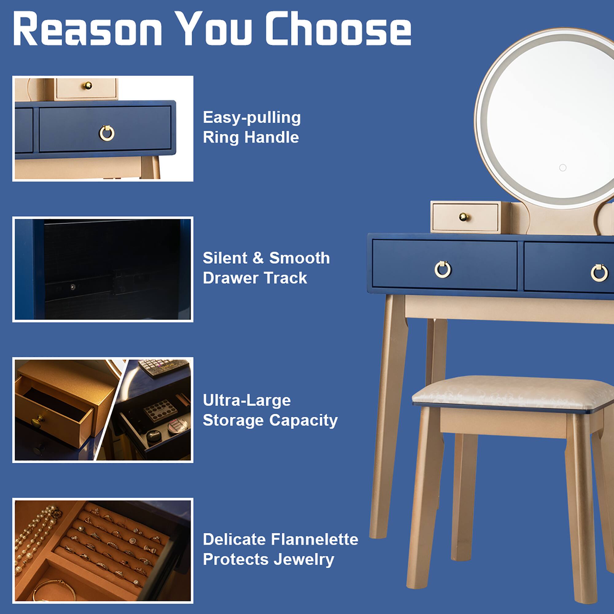 Costway Vanity Makeup Table Touch Screen 3 Lighting Modes Dressing ...