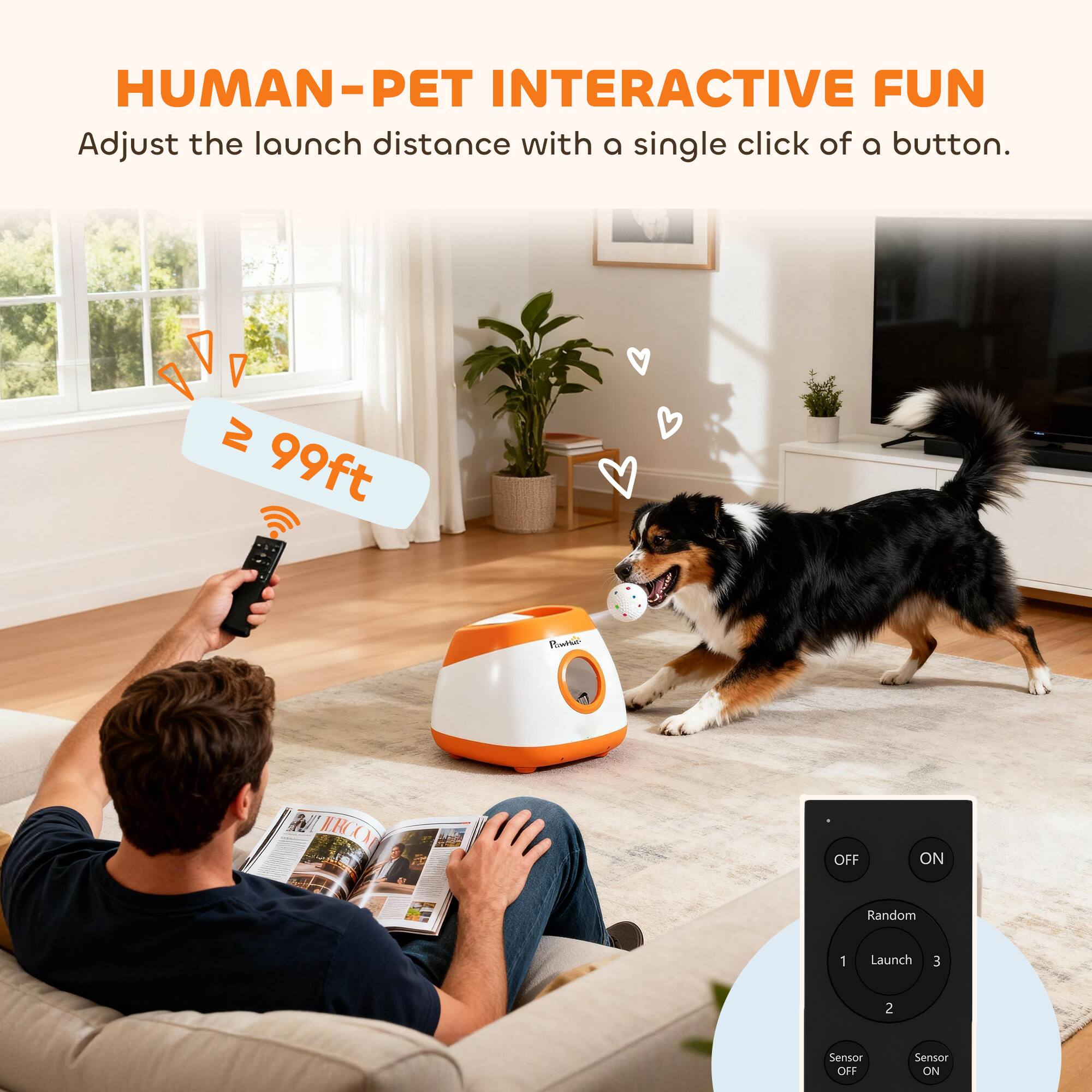 Pawhut Dog Ball Launcher with 26 80 FT Distance Orange D03-006V00OG ...