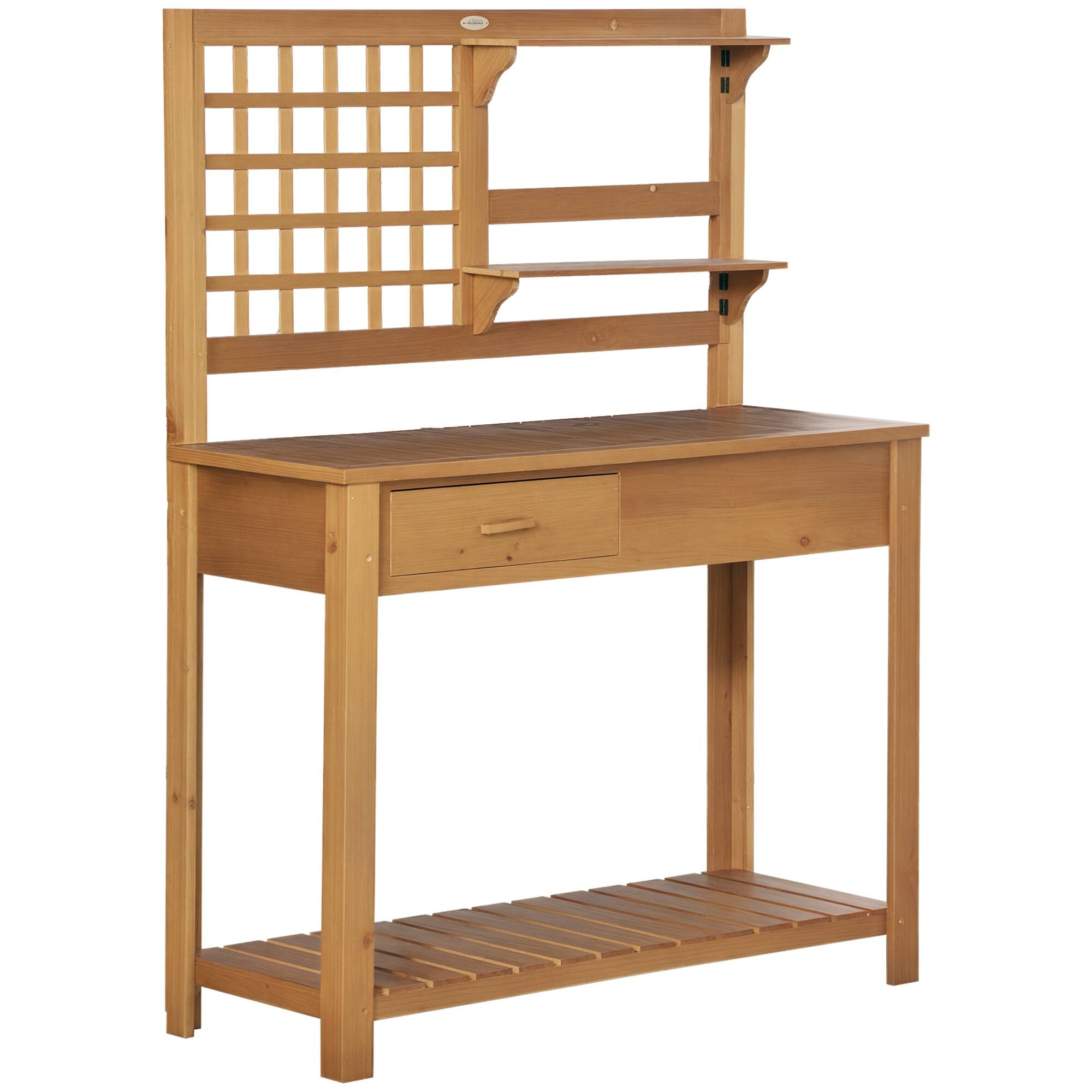Outsunny Potting Bench Table, Garden Work Bench, Outdoor Wooden ...
