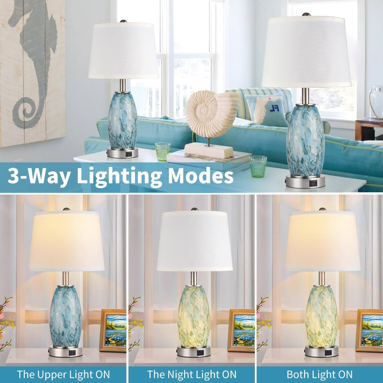 The Best Inks blue light table lamp USB Modern adjustable Glass Lamps ...