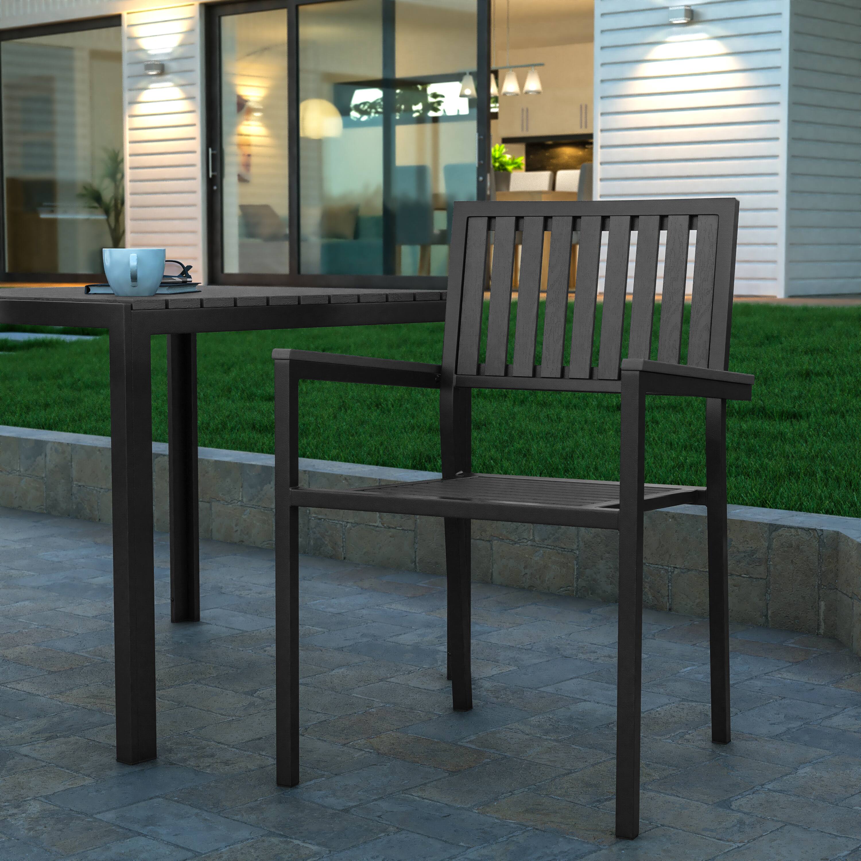 Emma + Oliver Metal Stack Chair with Arms & Slatted Polyresin Seat and ...