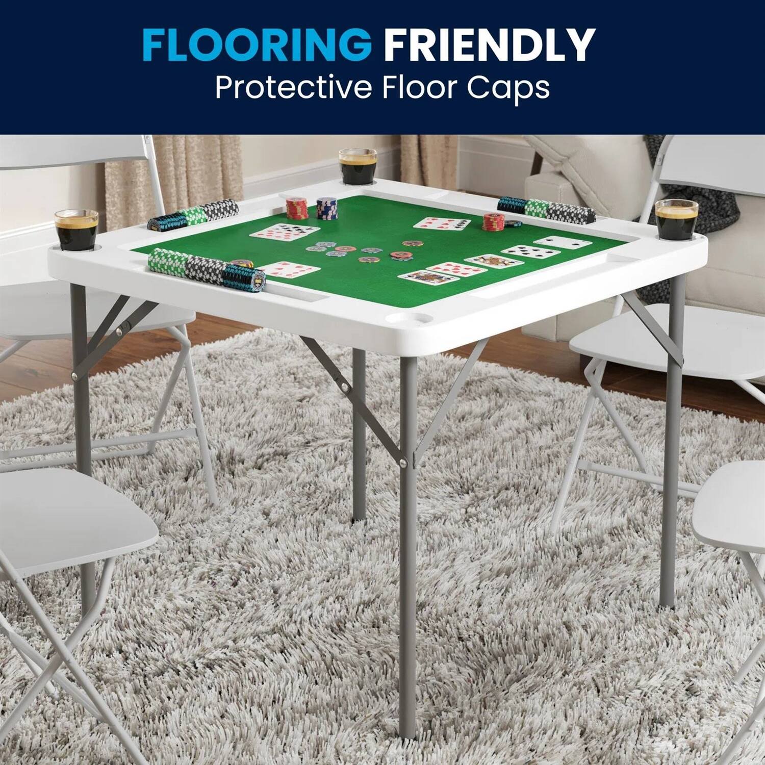 SlickBlue Square Folding 4 Player Poker Table with Green Felt Top and ...