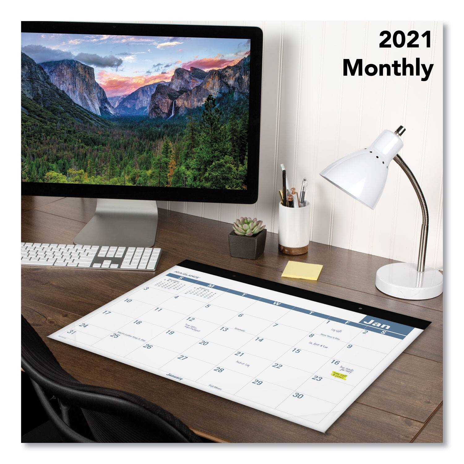 AT A GLANCE Easy to Read Monthly Desk Pad 22 x 17 White Blue Sheets ...