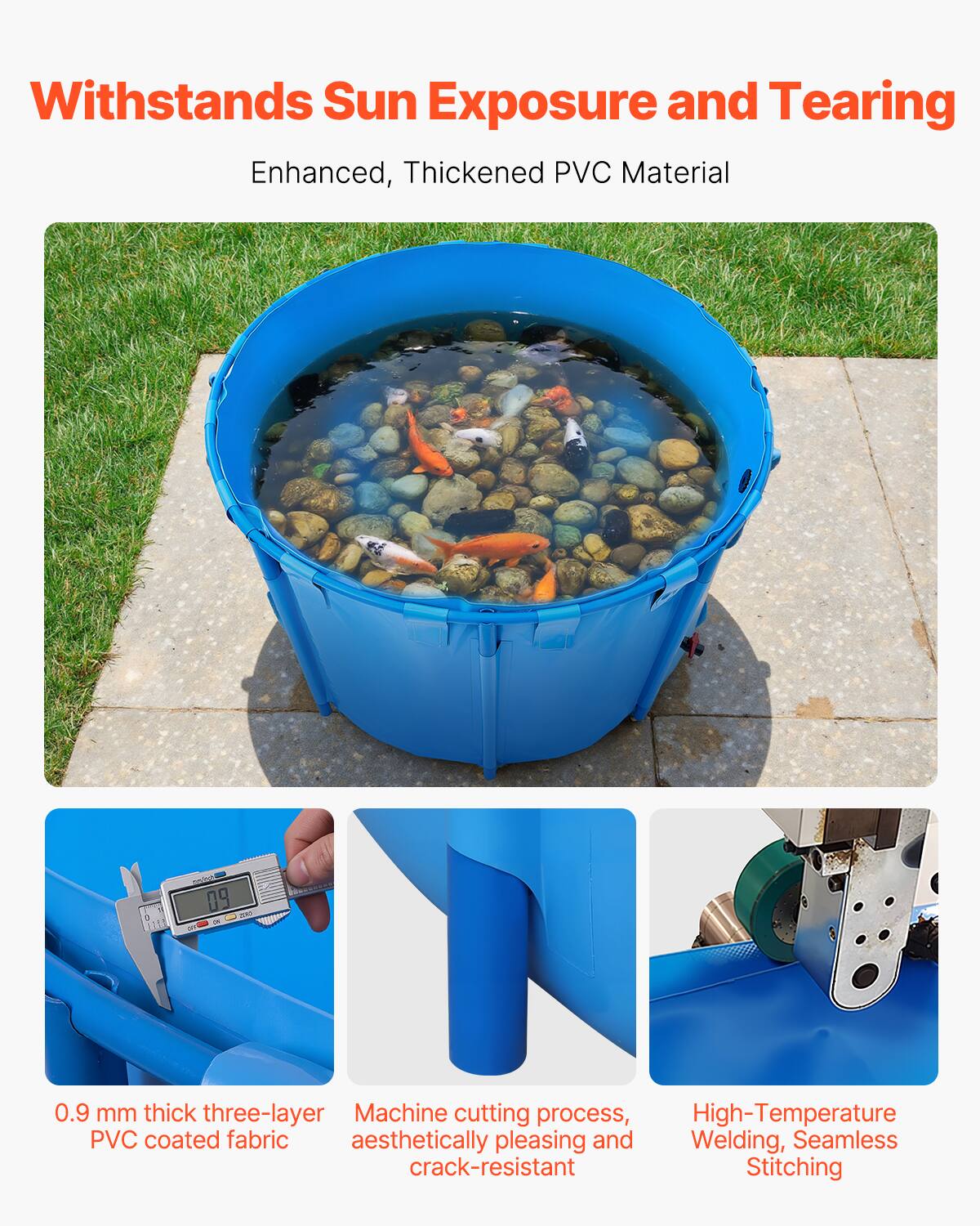 VEVOR Canvas Fish Pond, 448.8 Gal Capacity Above Ground Fish Pond ...
