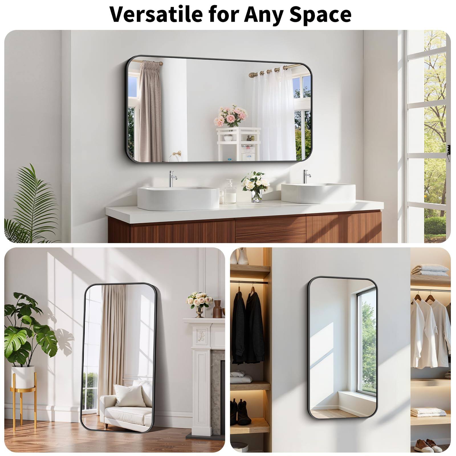 Skar Audio Framed Bathroom 24x48 Inch Shatterproof Tempered Glass Vanity For Sink Wall Mounted ...