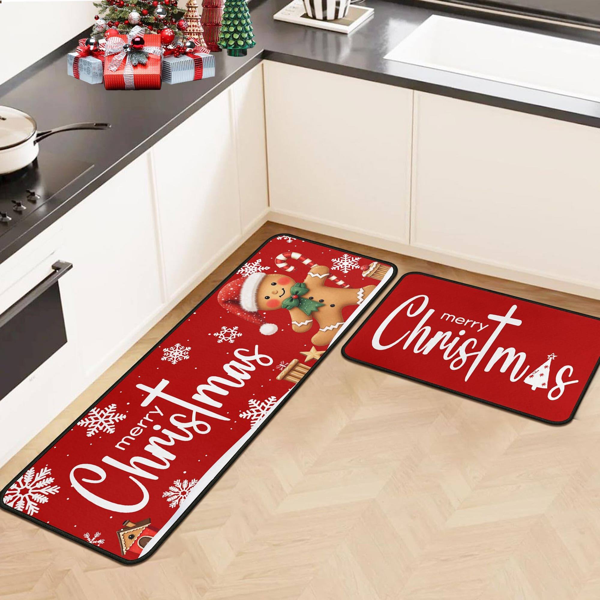 Paradigms Interiors Gingerbread Candy Merry Christmas Kitchen Mats Set ...