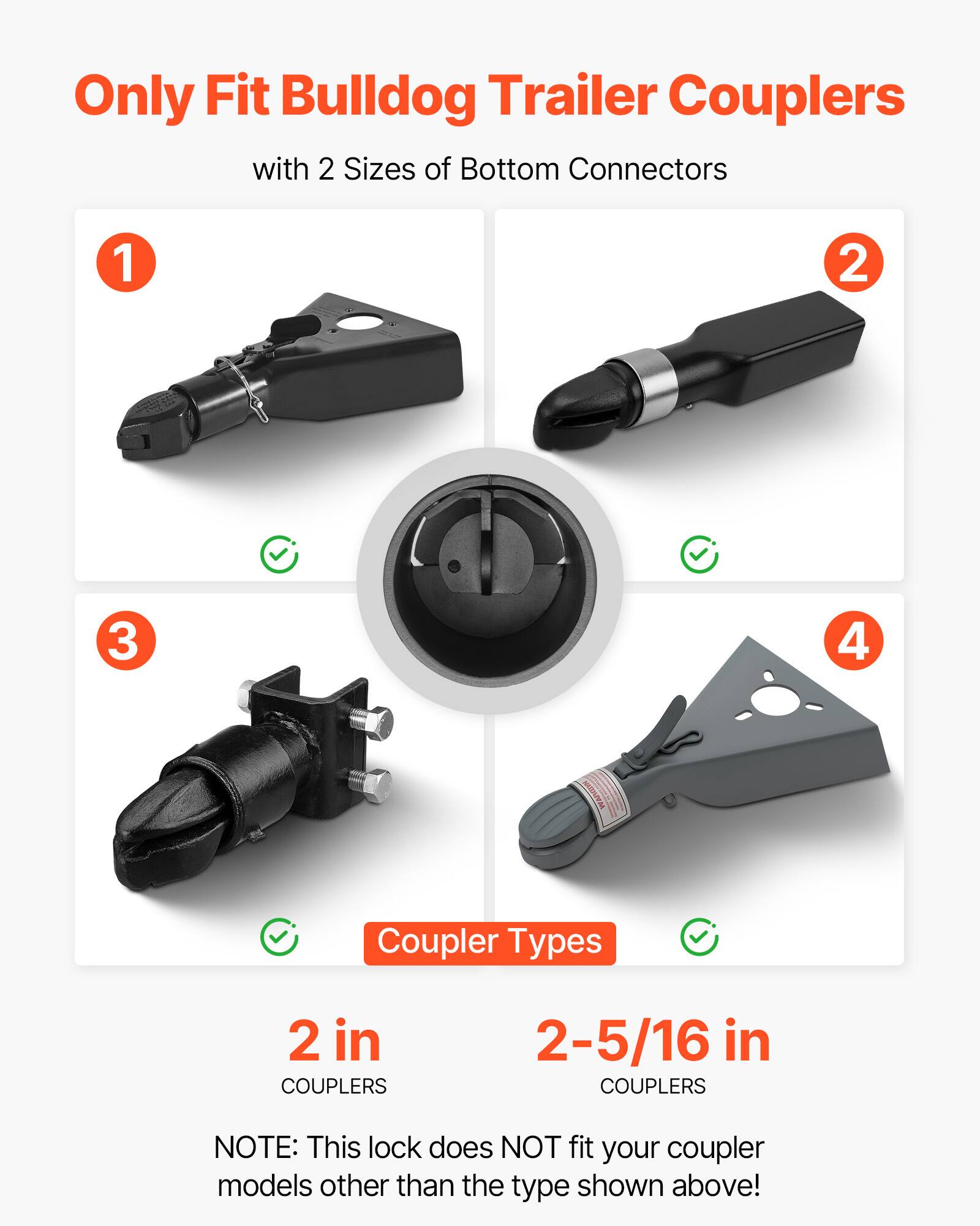 VEVOR Trailer Lock, Fits 2 & 2 5/16 Inch Bulldog Trailer Couplers ...