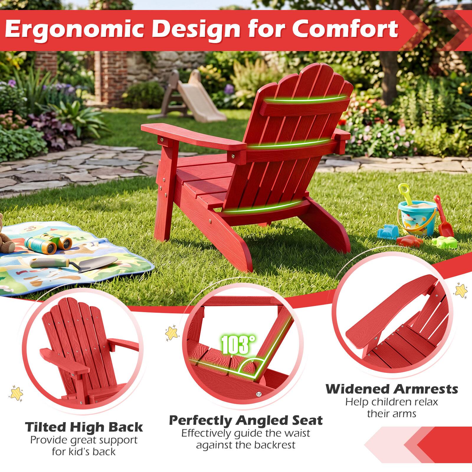 Gymax Kids Adirondack Chair(s) Outdoor Chair(s) for Kids w/ Tilted High ...