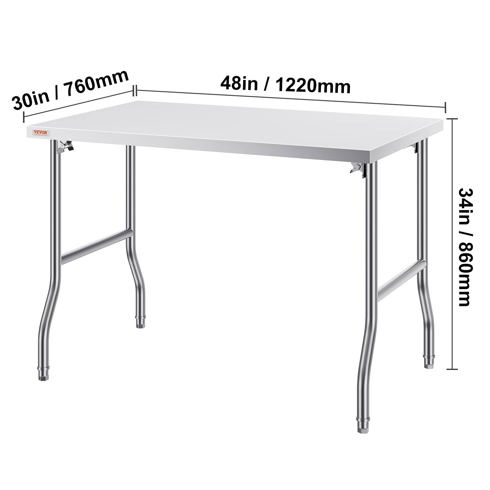 VEVOR Folding Commercial Prep Table, 48 x 30 Inch Commercial Worktable ...