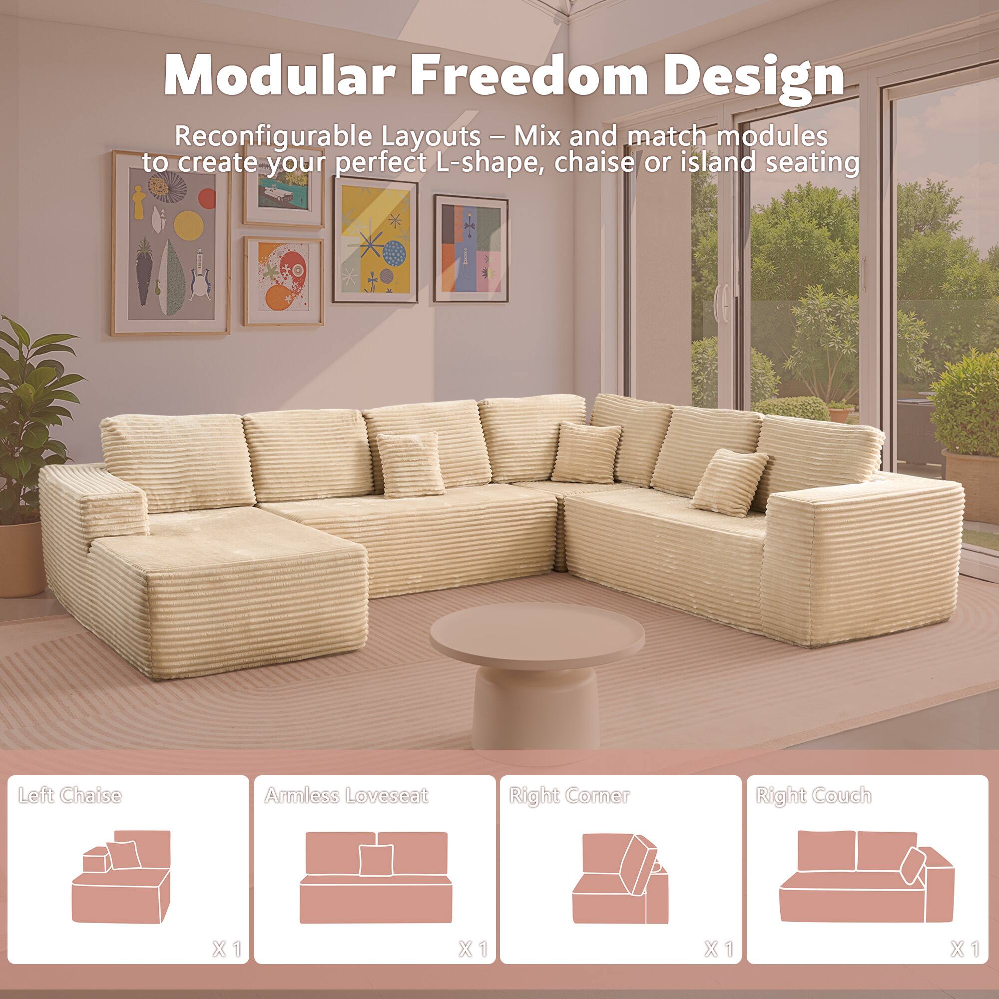 Ovios 133" Modular Sectional Sofa, U Shaped Couch with Chaise Lounge ...