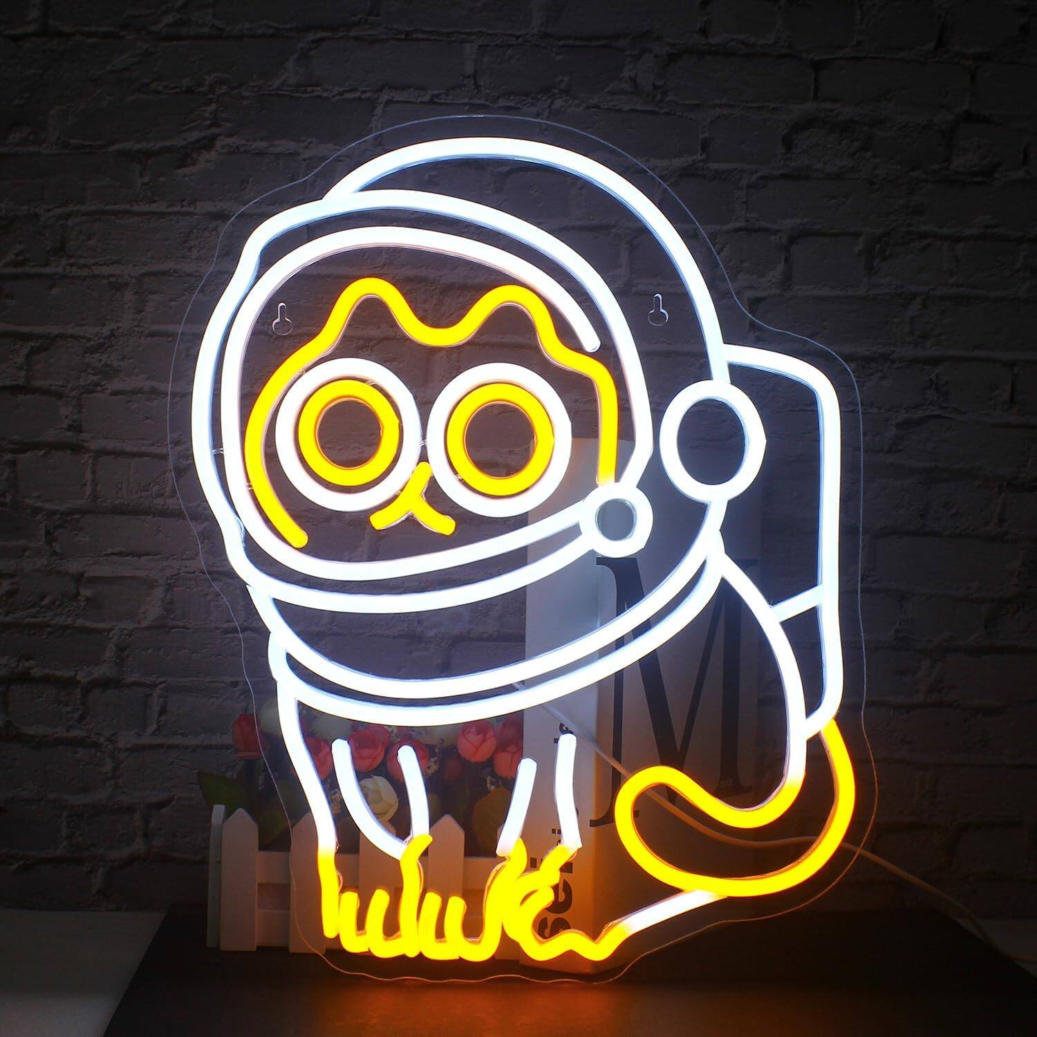 Auledio Astronaut Cat Neon Sign Led Neon Lights for Wall Decor Bar ...