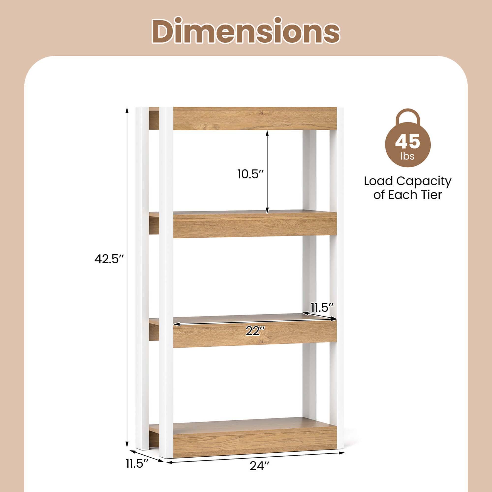 Costway 2 PCS 4 Tier Bookshelf Wooden Bookcase with Dual Anti Tipping ...