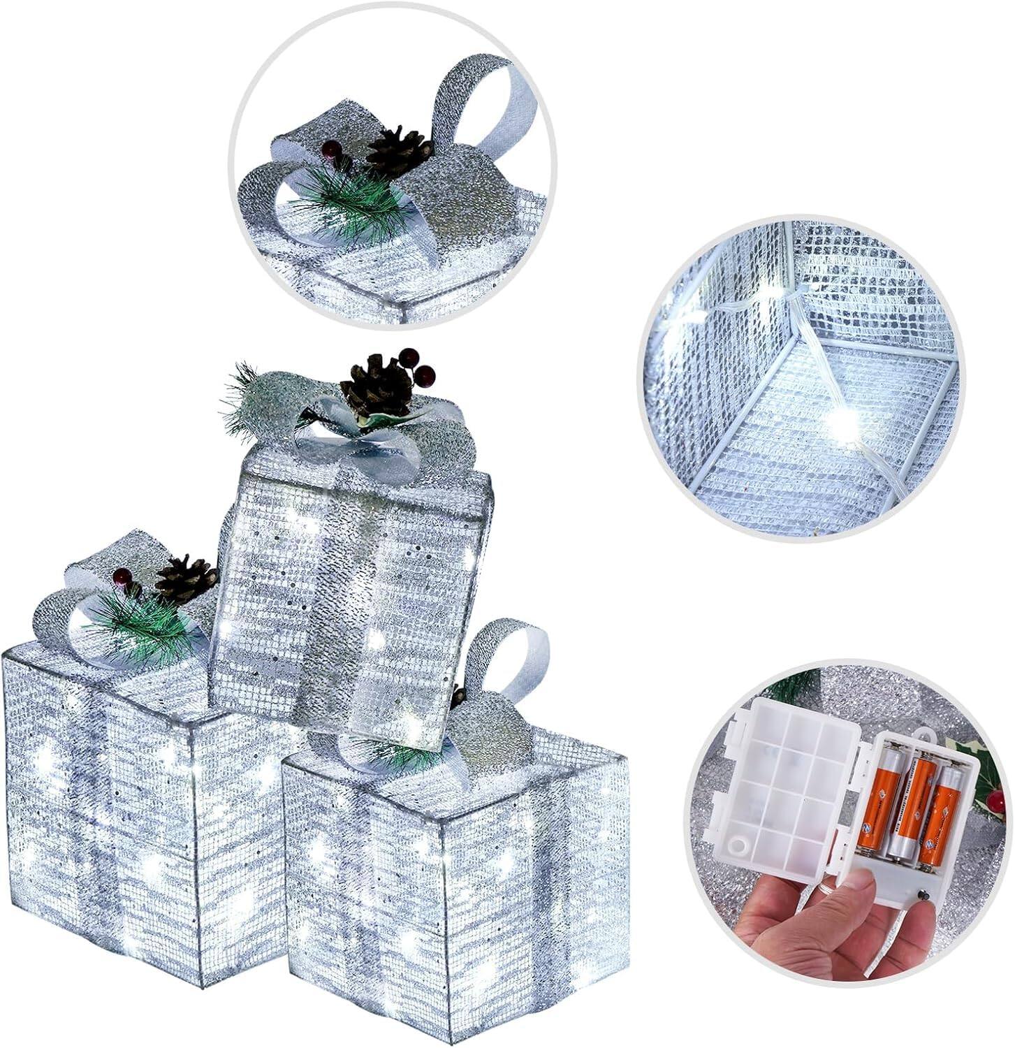 NICHOLAS KLEIN Set Of 3 Christmas Lighted Gift Boxes 60led Light Up ...