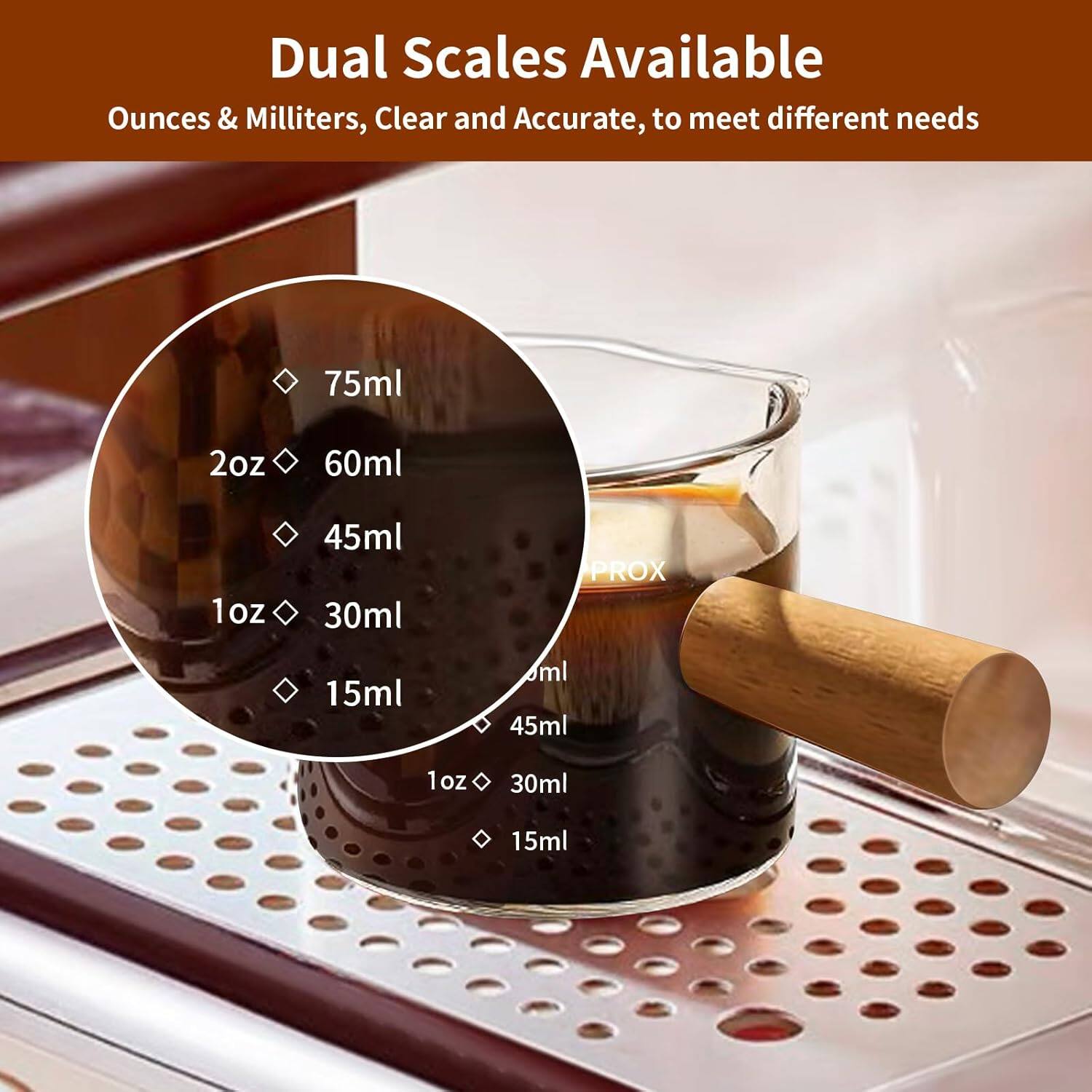 Auledio 3.4oz Espresso Cups with Wood Handle,Double Spout Measuring Cup ...