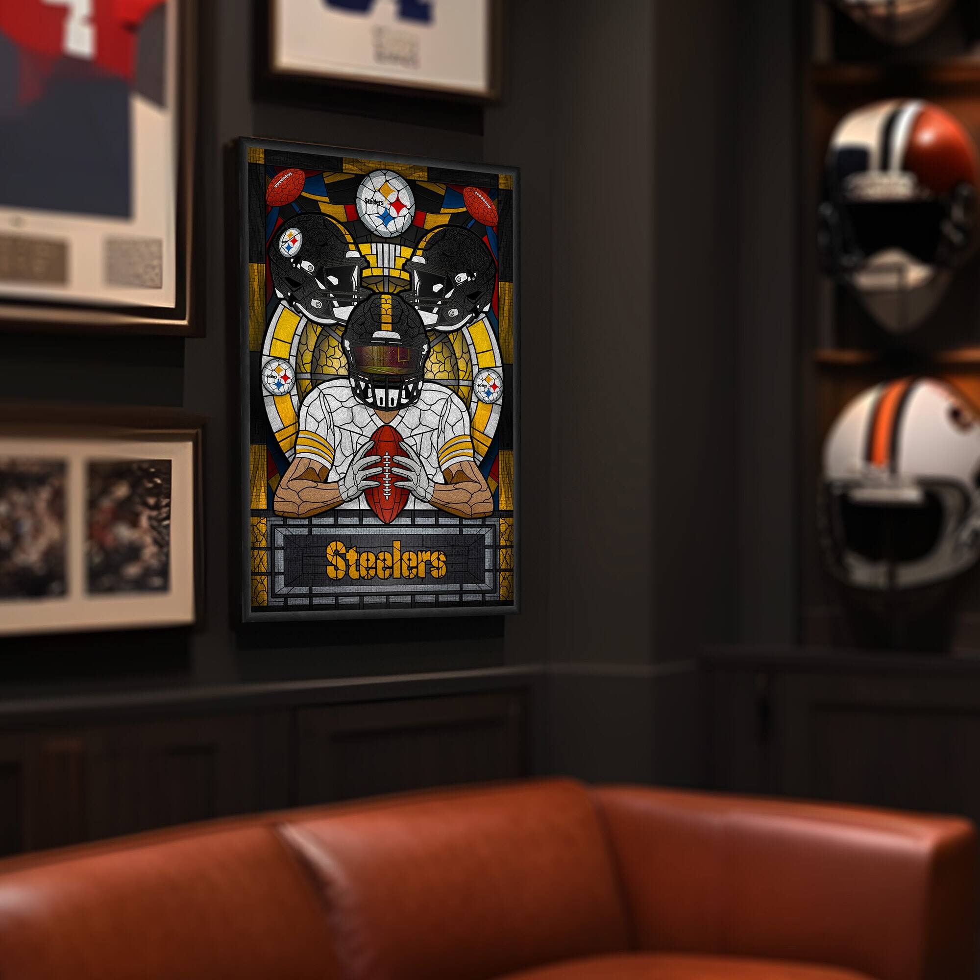 Sporticulture Pittsburgh Steelers Framed Stained Glass Art Print Black ...