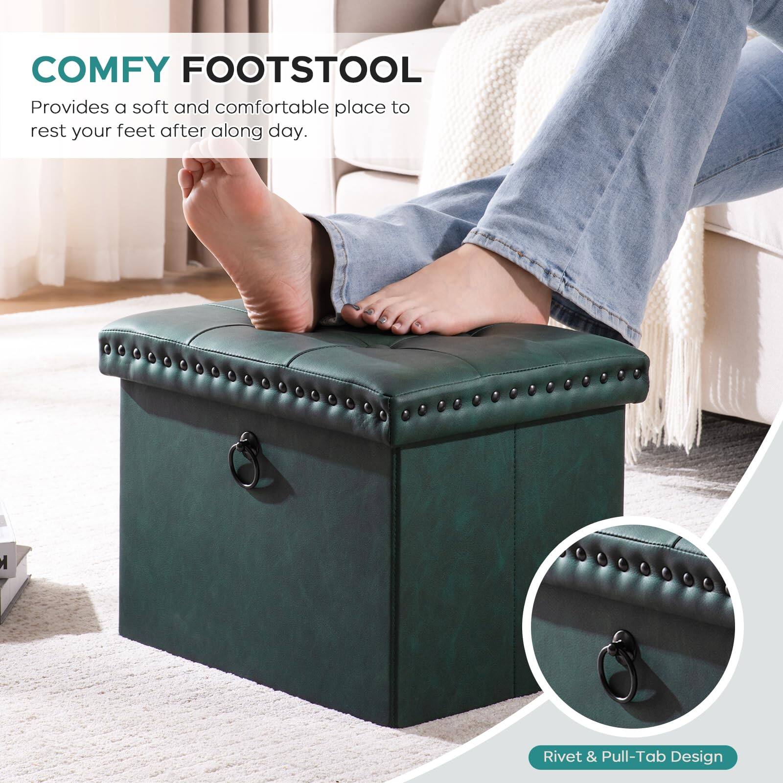 JETRANSPORT Small Inches Folding Storage Ottoman Faux Leather Foot Rest ...