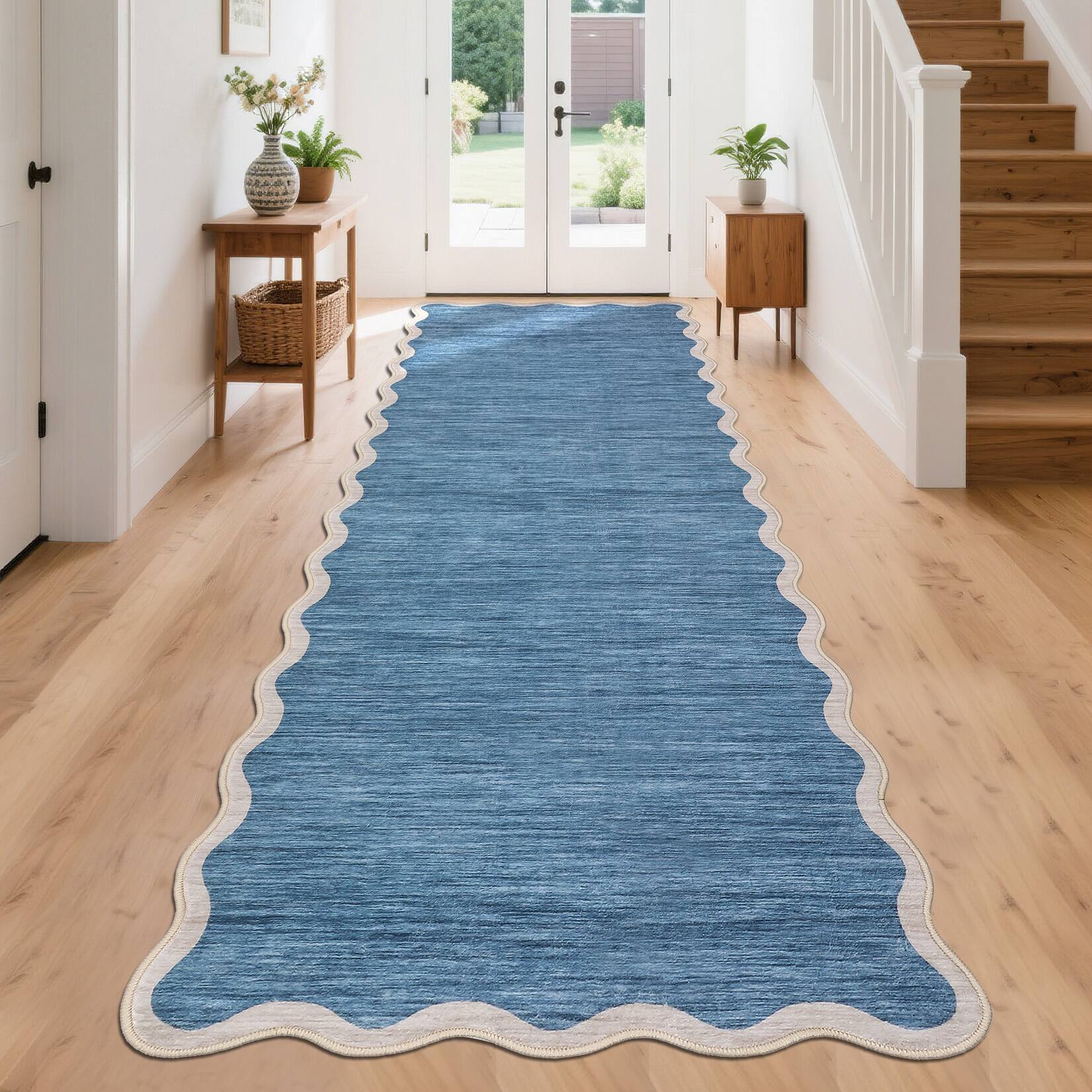 GARVEE Modern Soft Solid Tone Area Rug Scalloped Edges Machine Washable ...