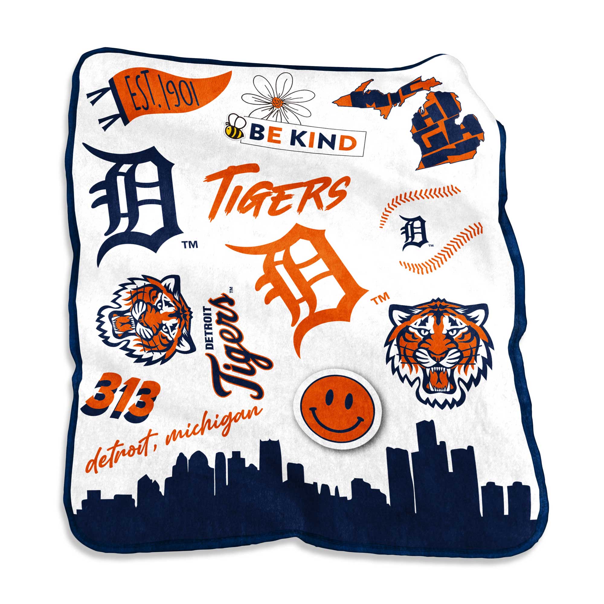 Logo Brands Detroit Tigers 50'' x 60'' Native Raschel Plush Throw ...